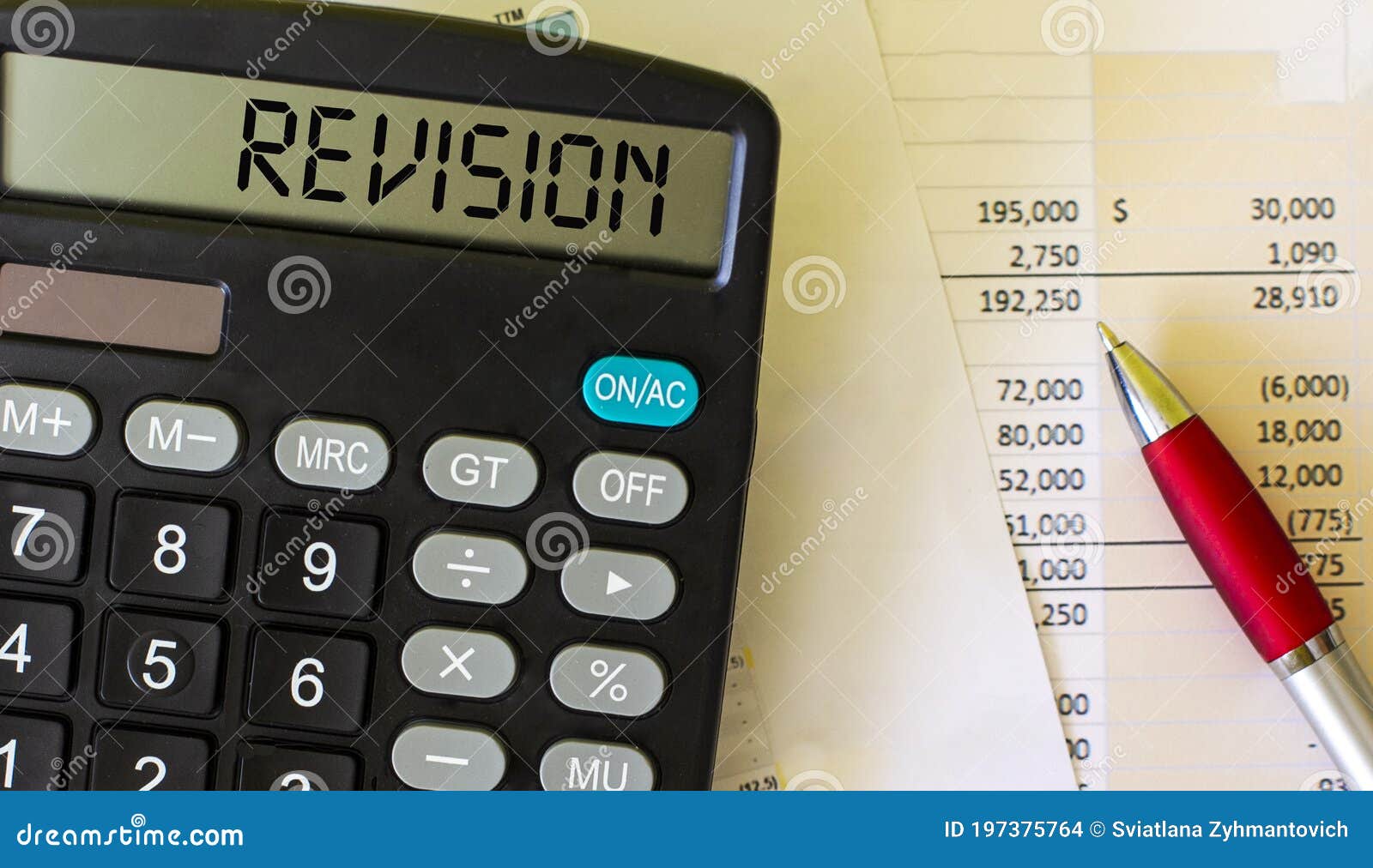 REVISION Text, Written On A Sticker With Calculator,pen On The Chart ...
