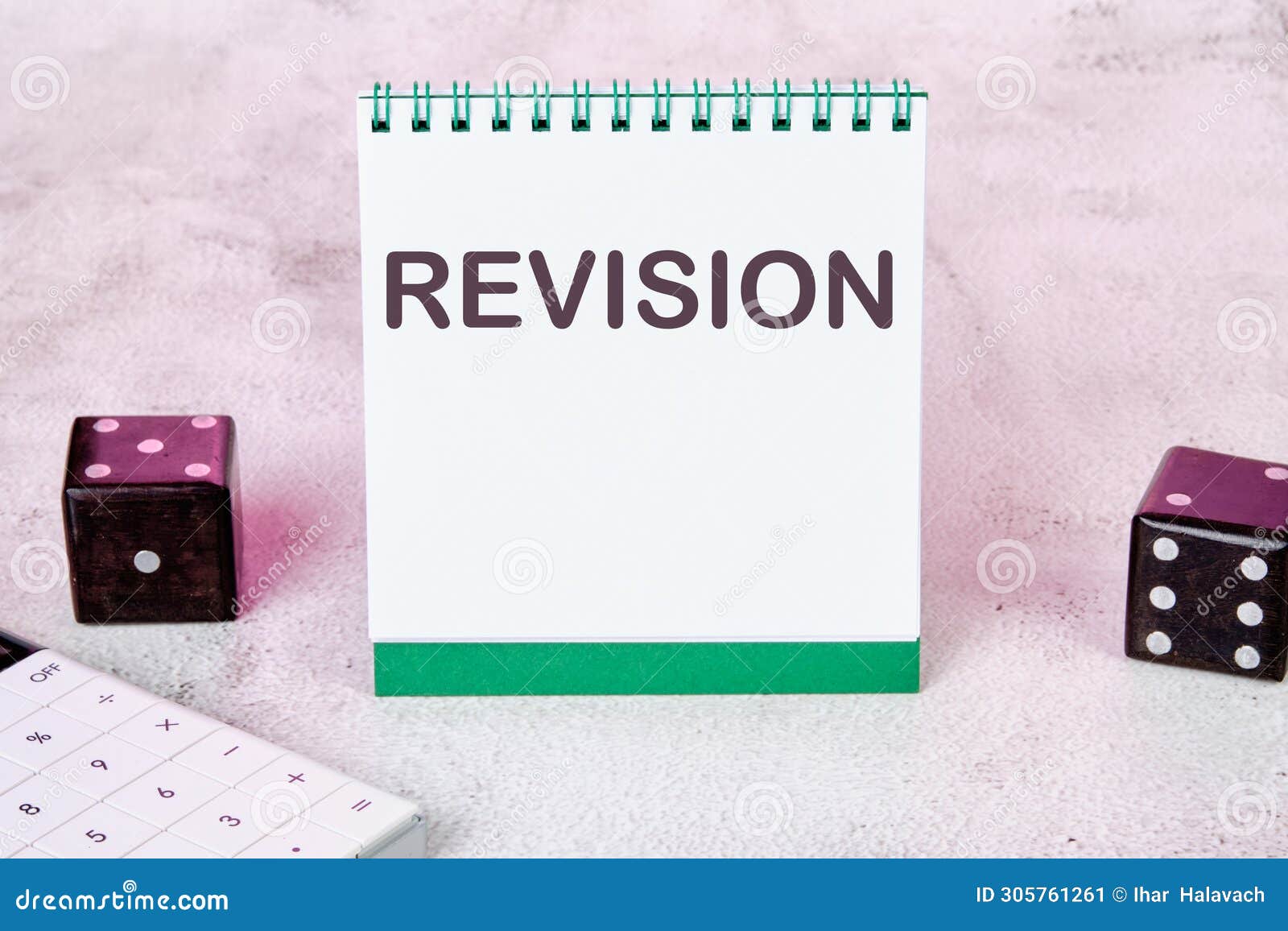REVISION Text on a White Notepad Sheet Next To Dice on an Abstract ...