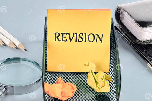REVISION Written on the Sticker in the Stand Stock Image - Image of ...