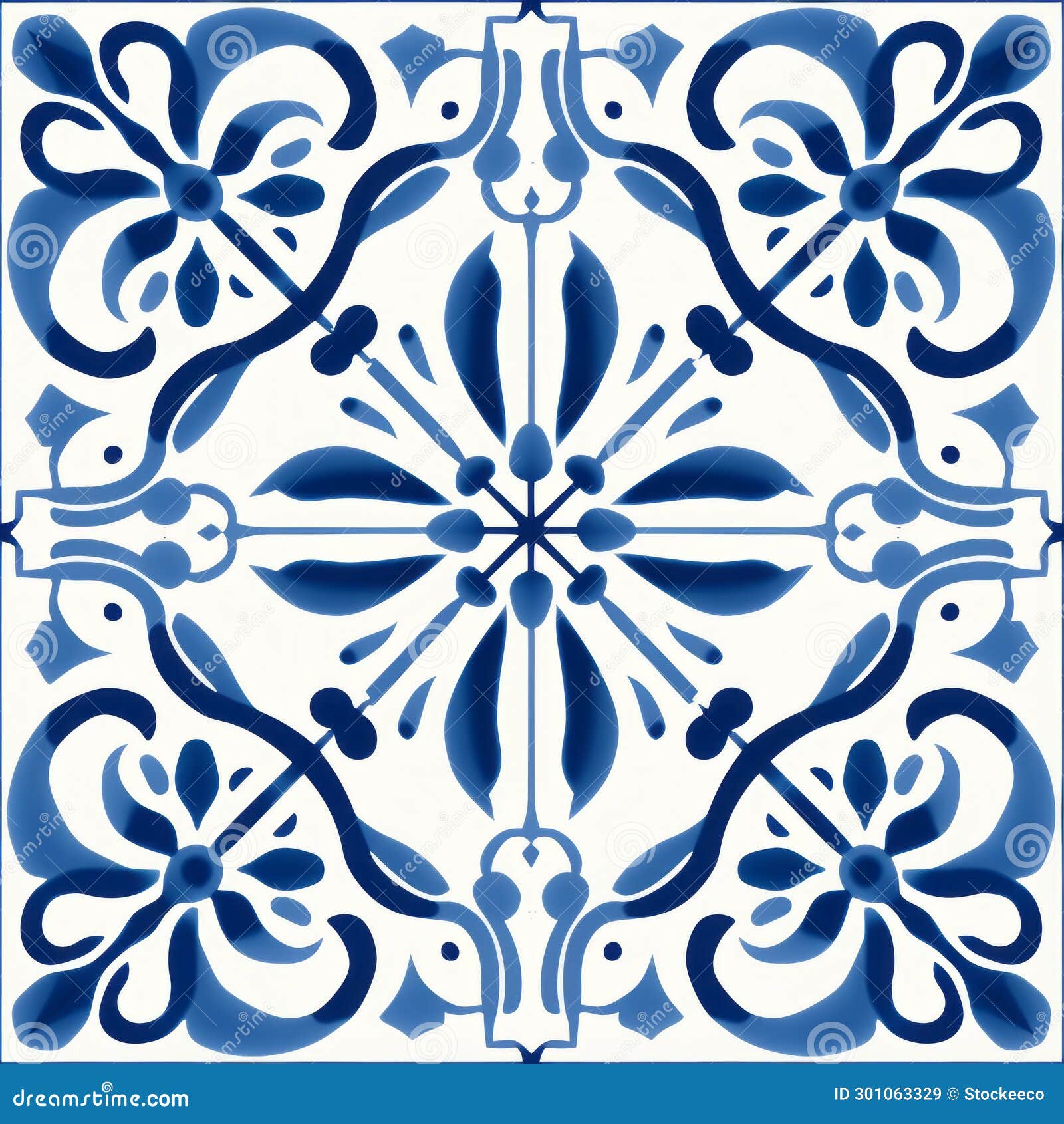 Revived Historic Art: Blue and White Ceramic Tile with Ornament Pattern ...