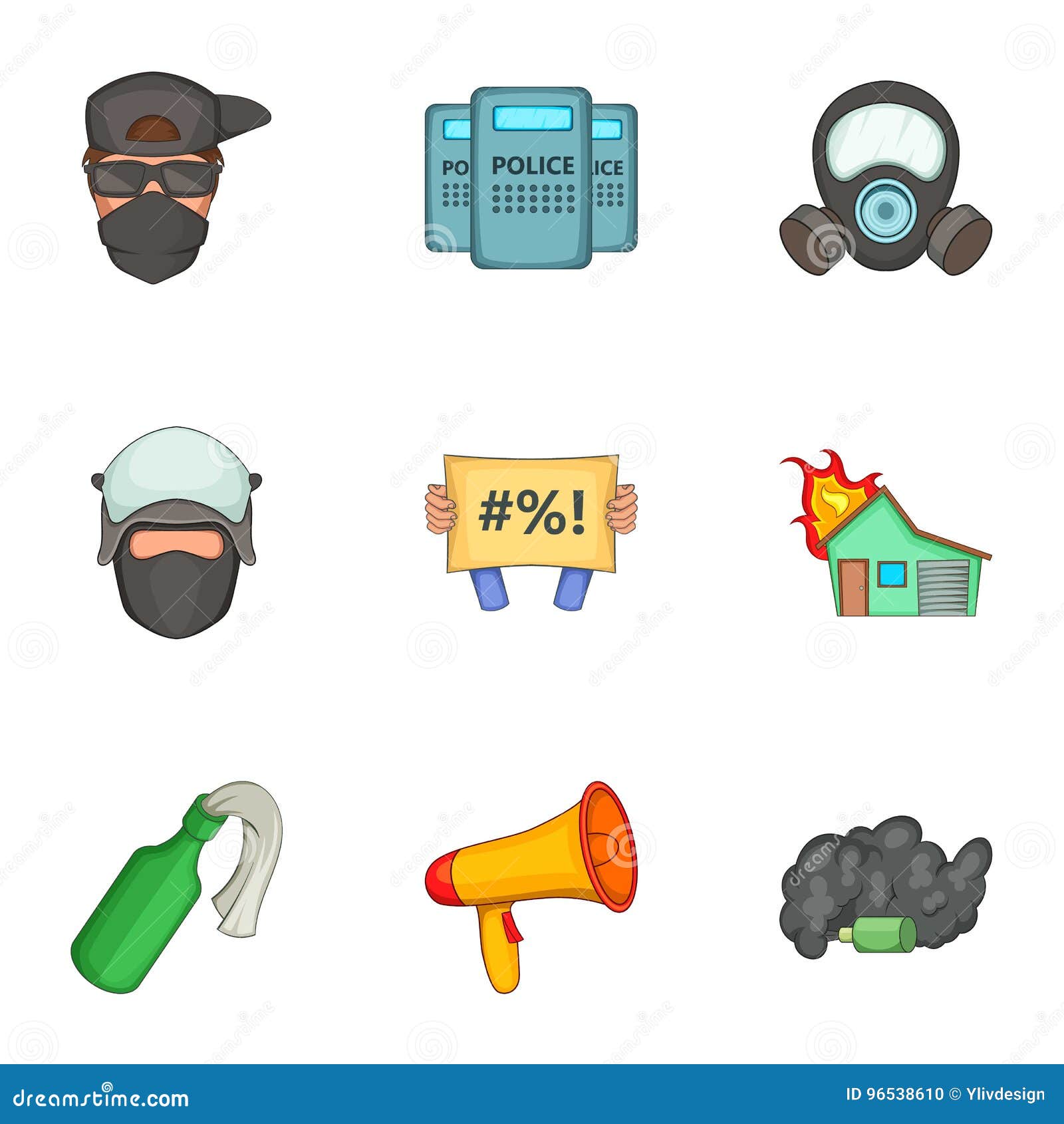 Revolt Icons Set, Cartoon Style Stock Vector - Illustration of molotow ...