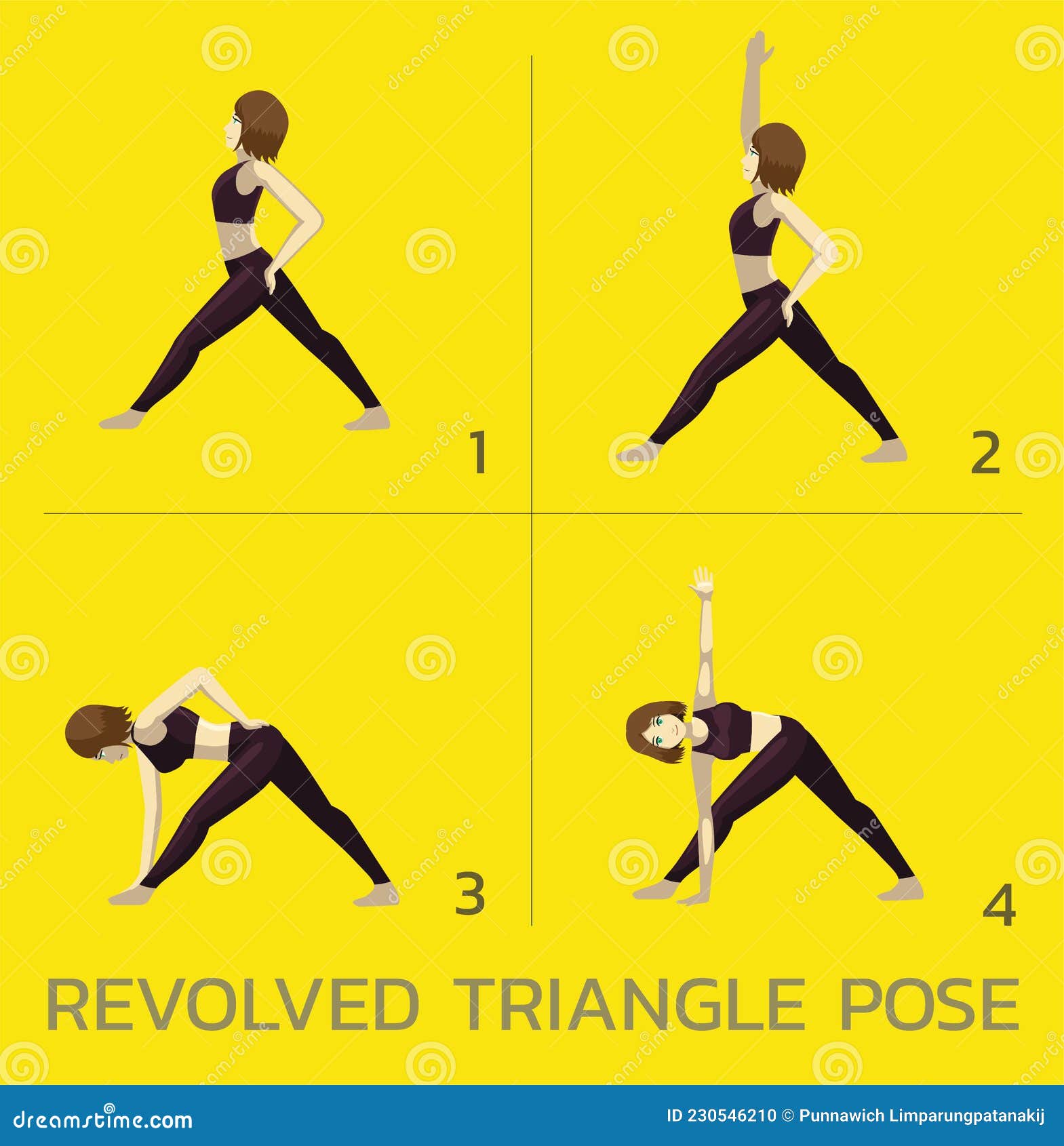 Revolved Triangle Pose Yoga Manga Tutorial How Cartoon Vector ...