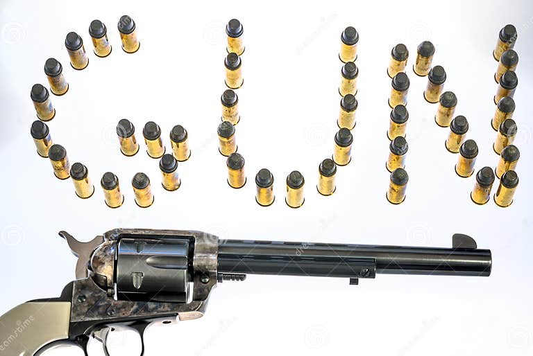 Revolver and Bullets Spelling Gun Stock Image - Image of bullets ...