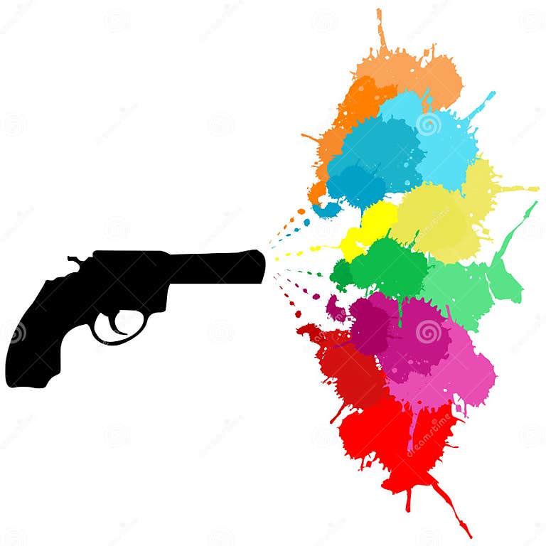 Revolver with Colored Paint Splashes Stock Vector - Illustration of ...