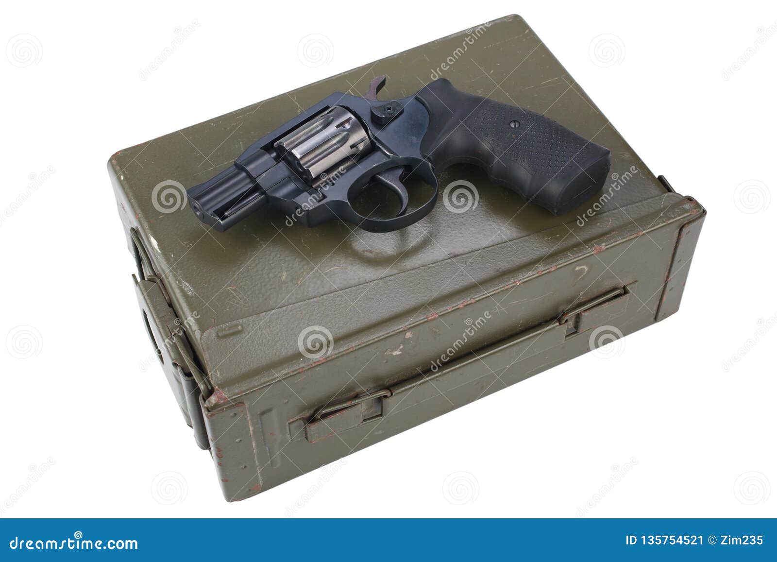 Revolver on the Ammunition Box Stock Image - Image of green, background ...