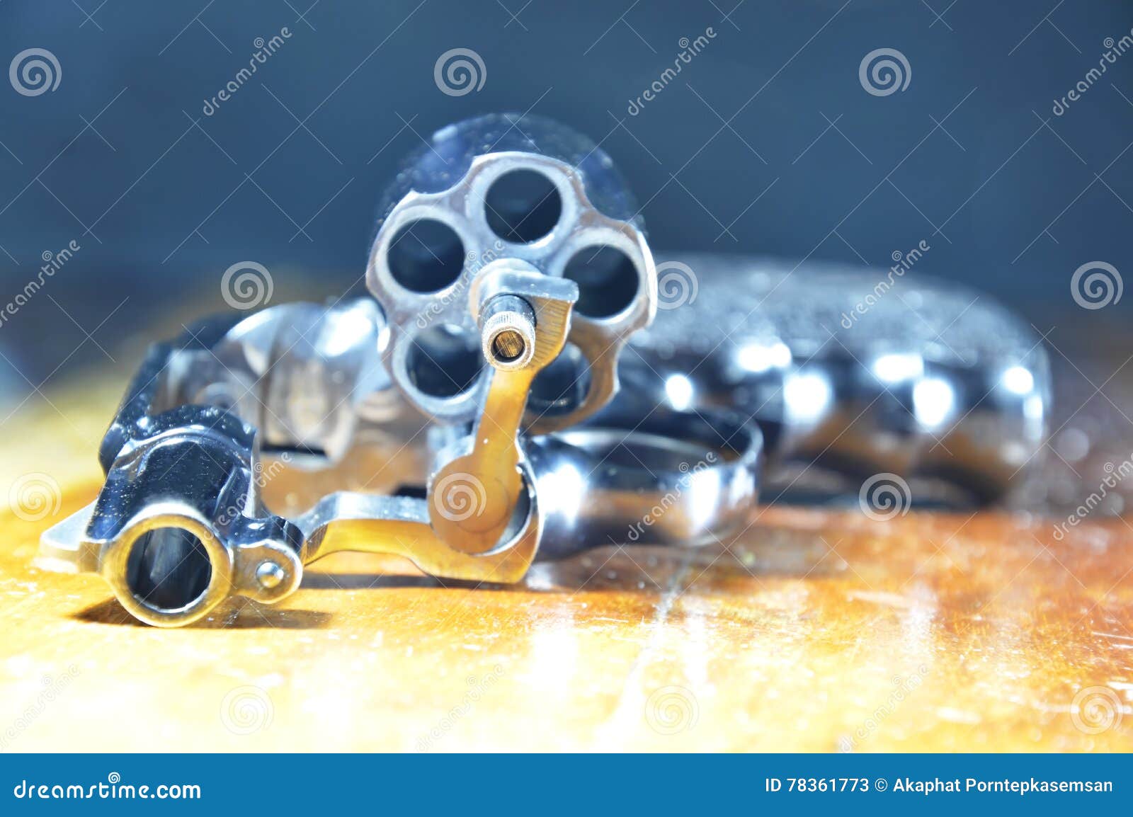 Revolver Gun without Bullet on Wooden Table Stock Image - Image of ...
