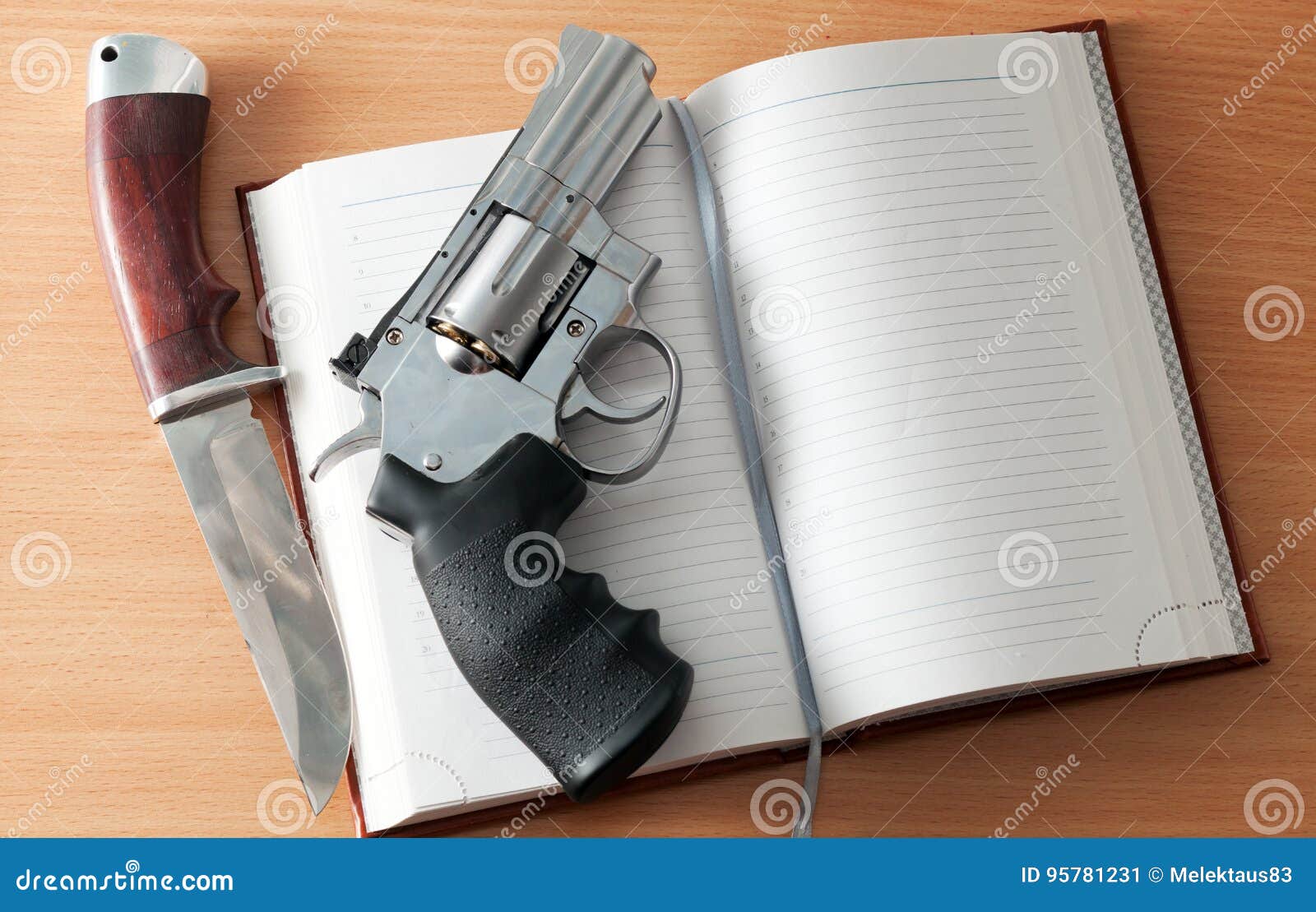 Revolver and hunting knife stock image. Image of record - 95781231
