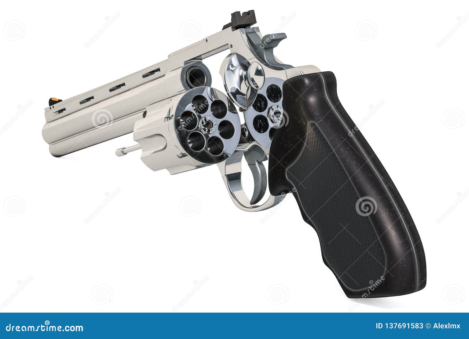 Revolver with Opened Empty Cylinder, 3D Rendering Stock Illustration ...