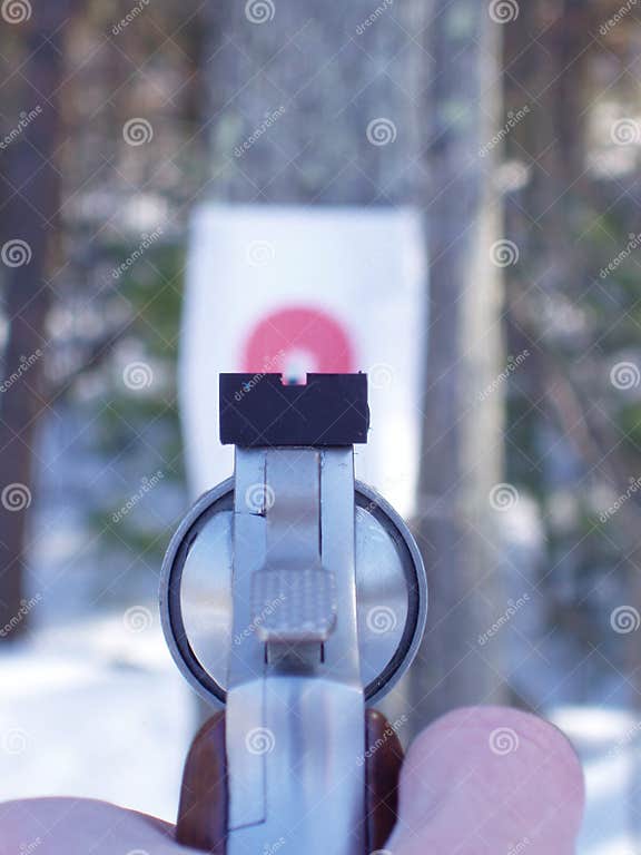 Revolver pointed at target stock image. Image of pistol - 63397