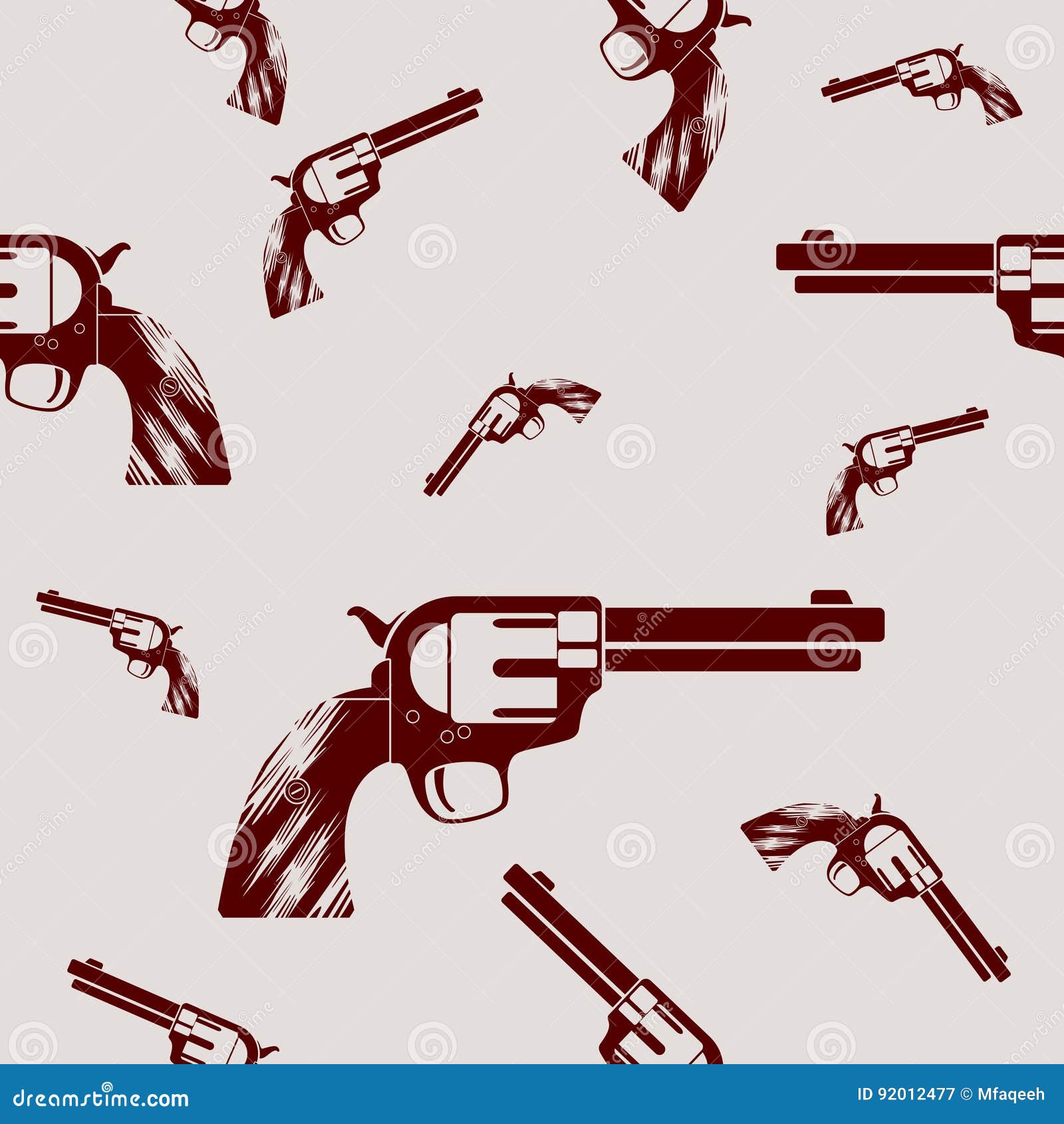 Flat Monochrome Revolver Vector Seamless Pattern Stock Vector ...