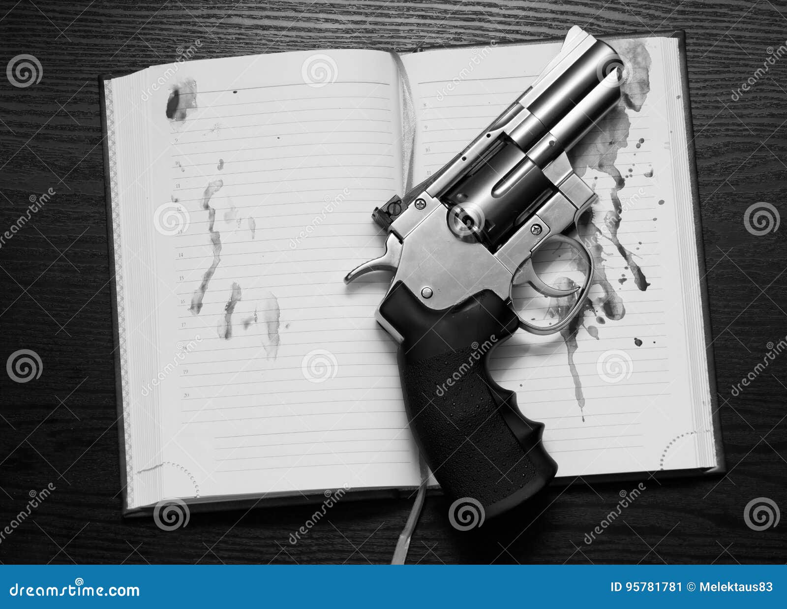 Revolver on the table stock image. Image of list, crime - 95781781