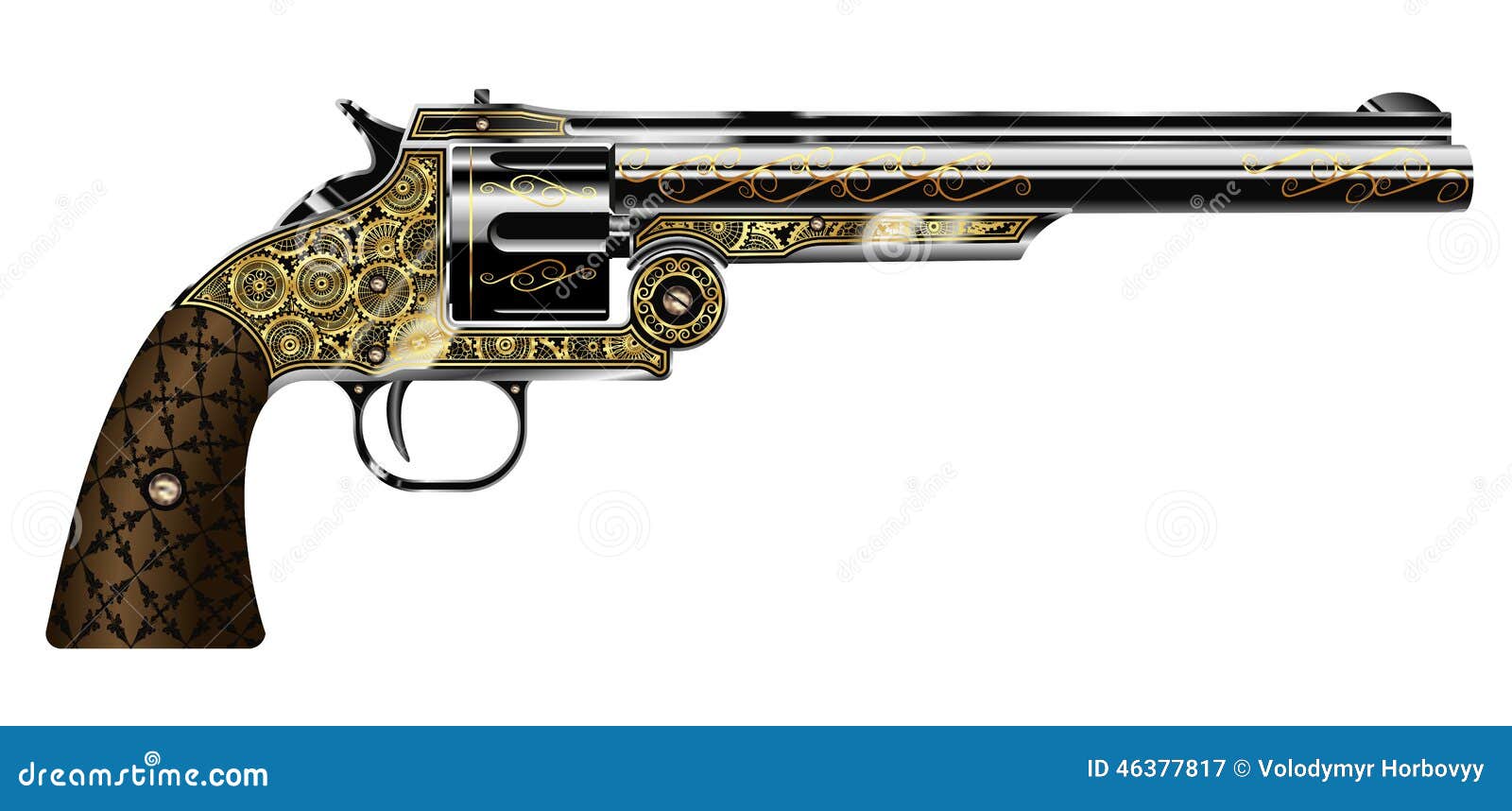 Steampunk Revolver, Design Element, Antique Mechanical Device Vector ...
