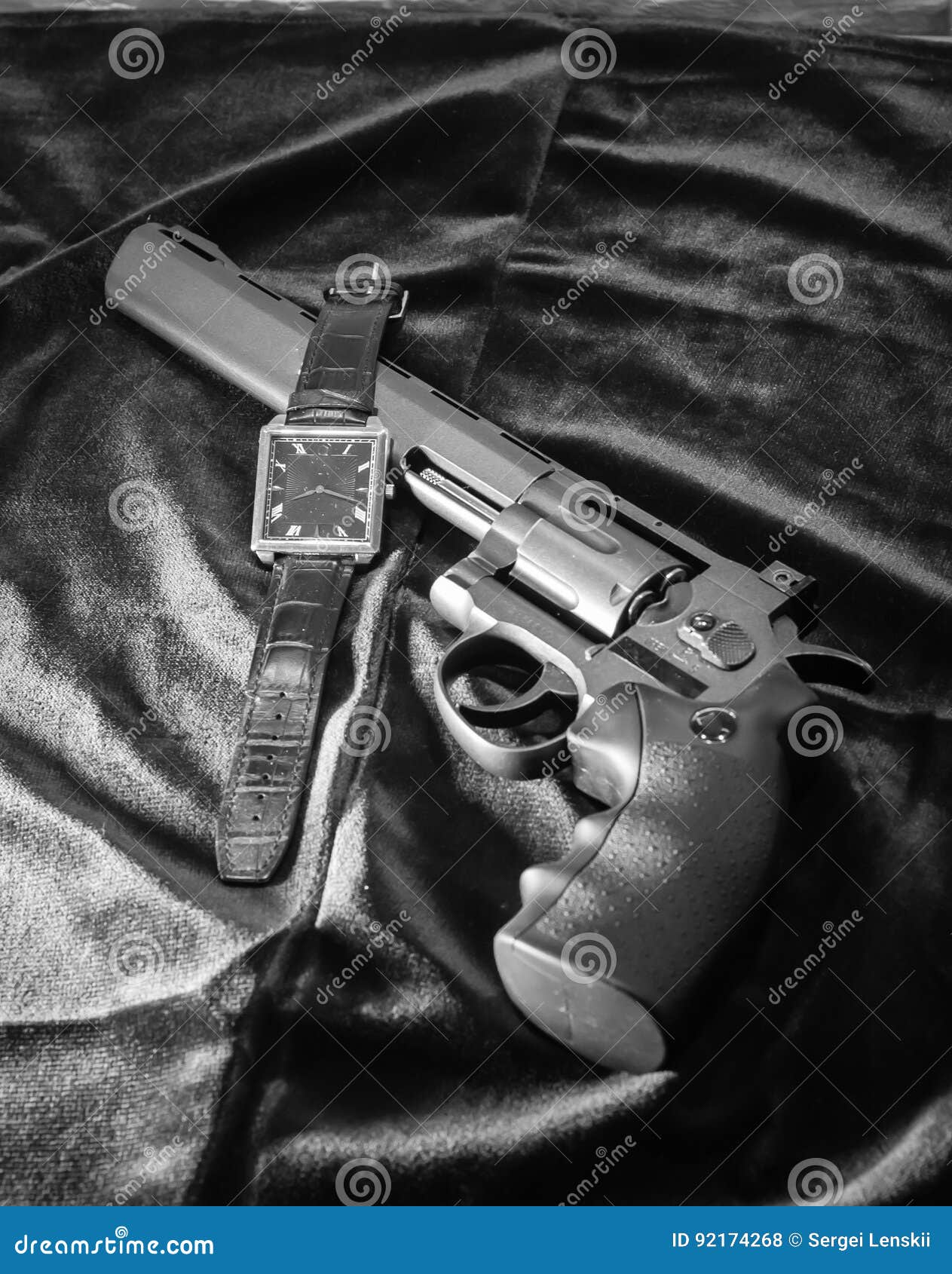 The revolver and the watch stock photo. Image of western - 92174268