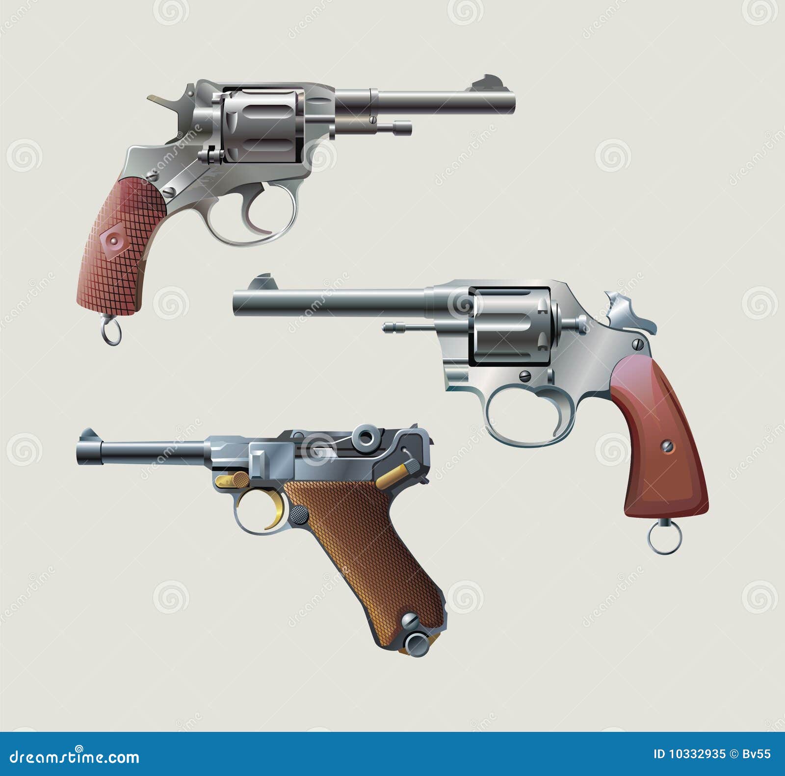 Revolvers And Automatic Pistol Cartoon Vector | CartoonDealer.com #10332935