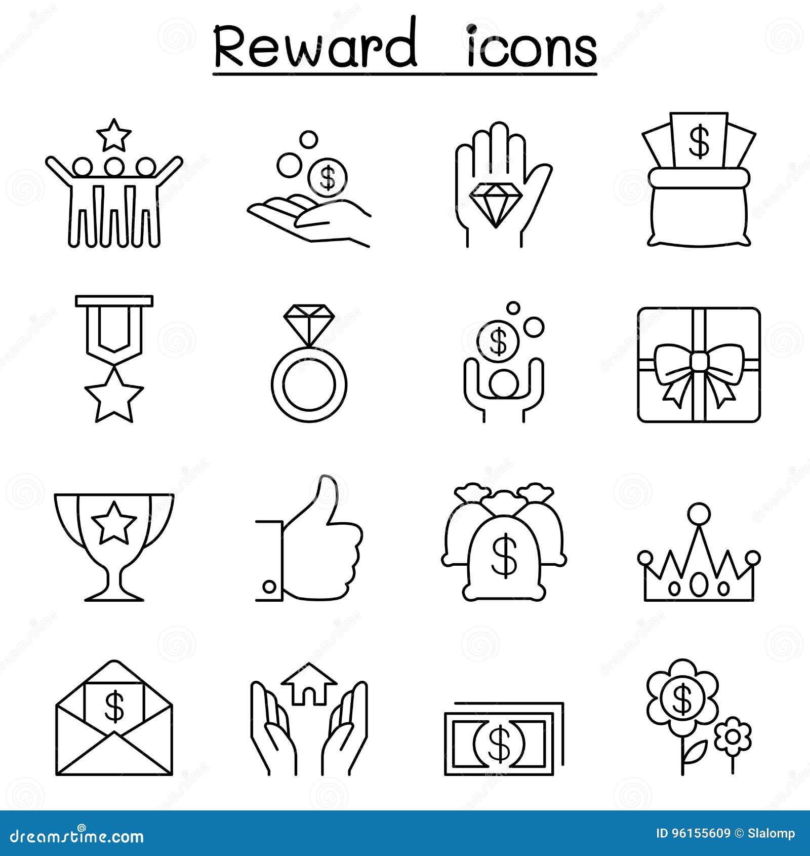 Reward & Bonus Icon Set in Thin Line Style Stock Vector - Illustration ...