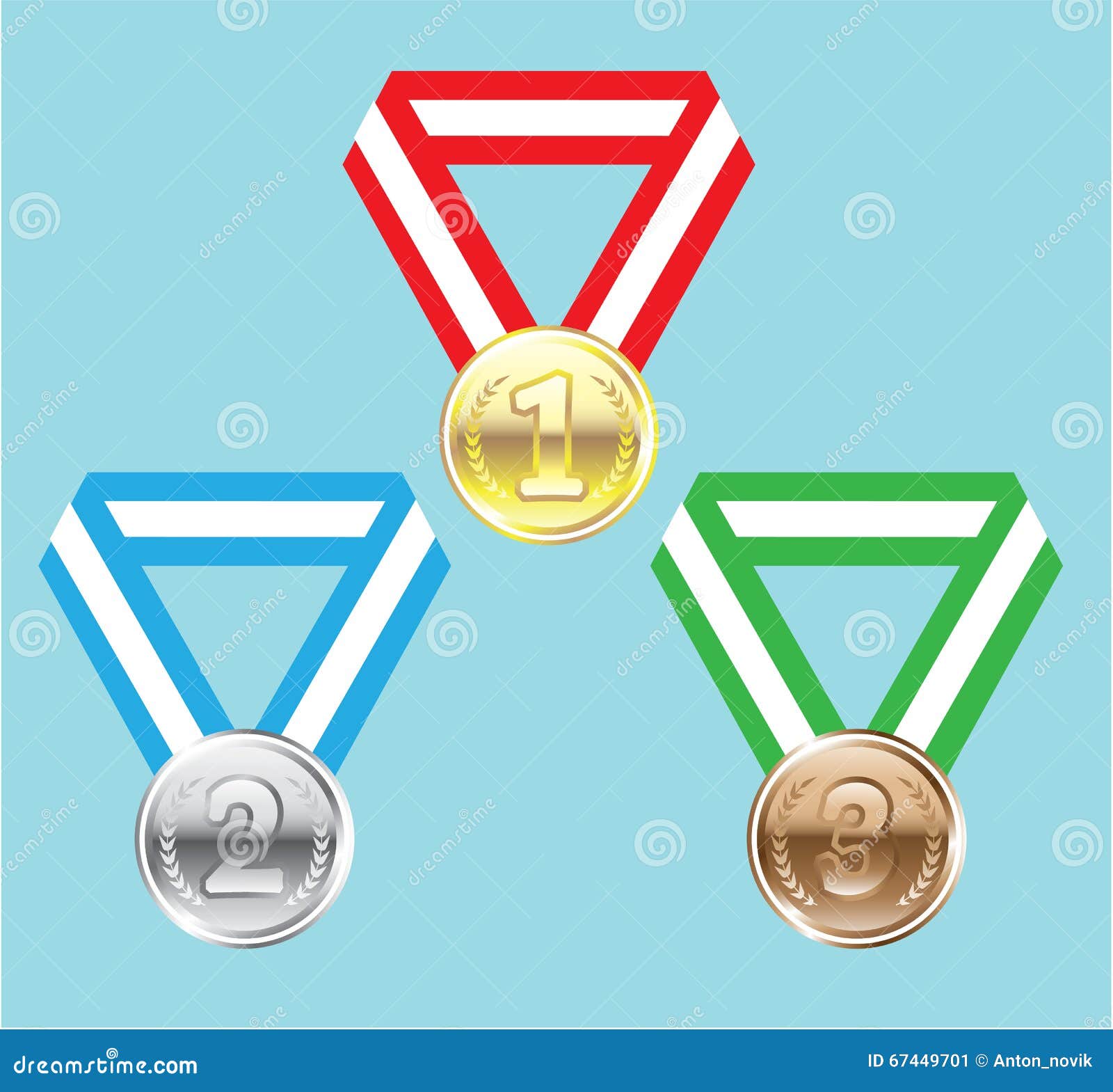 Medals Vector, Flat Cartoon Gold, Bronze And Silver Medal With Red ...