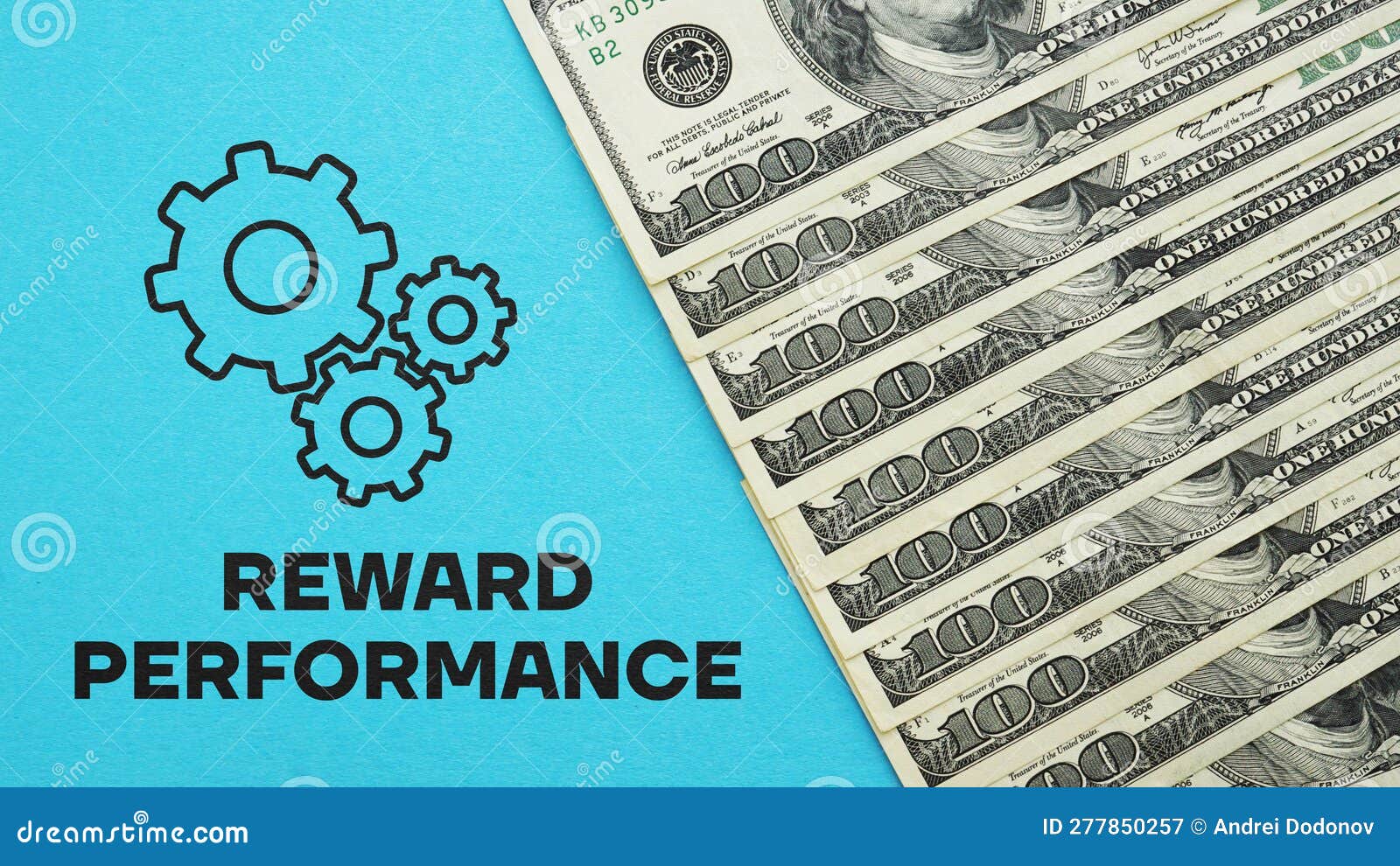 Reward Performance is Shown Using the Text and Photo of Dollars Stock ...