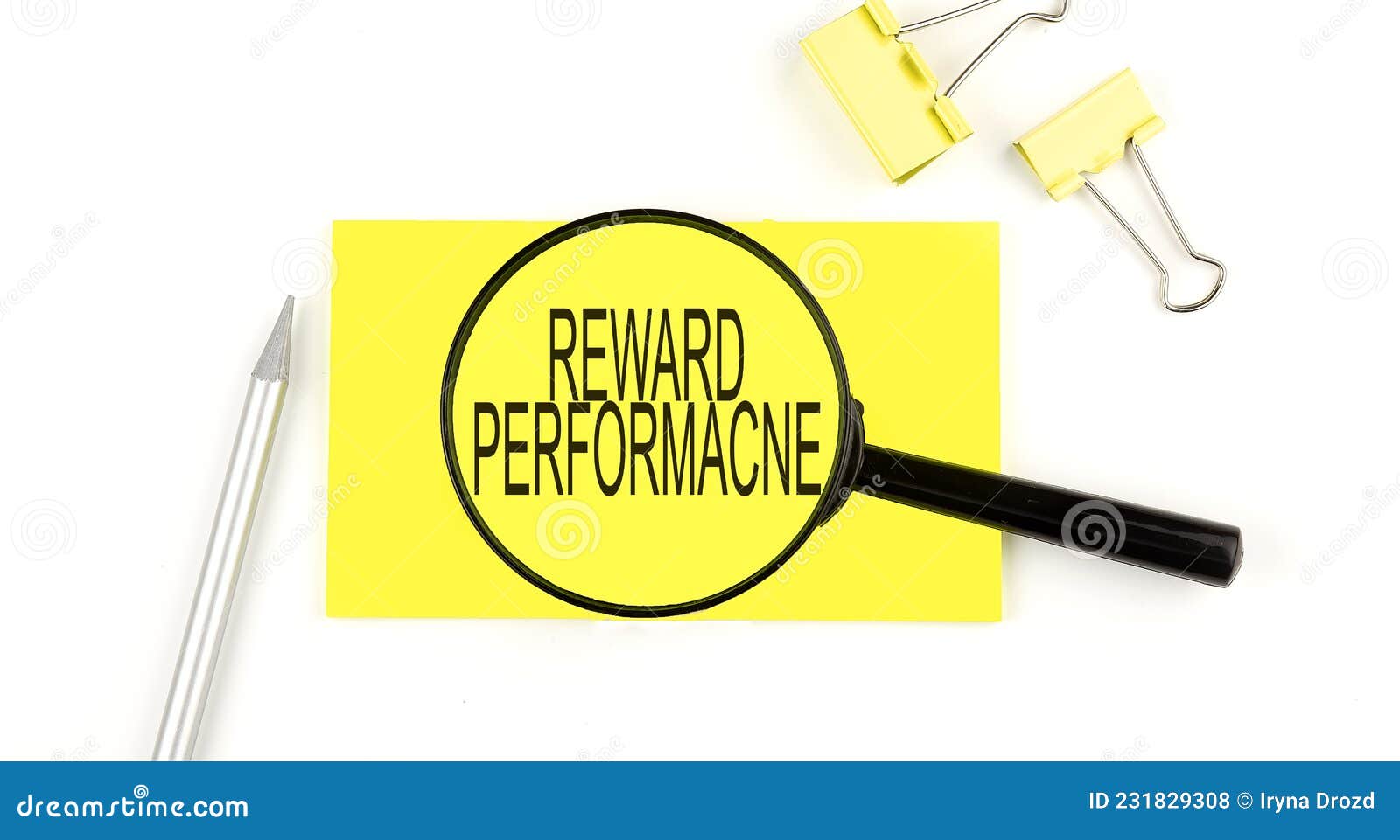 REWARD PERFORMANCE Text on the Sticker through Magnifier. View from ...