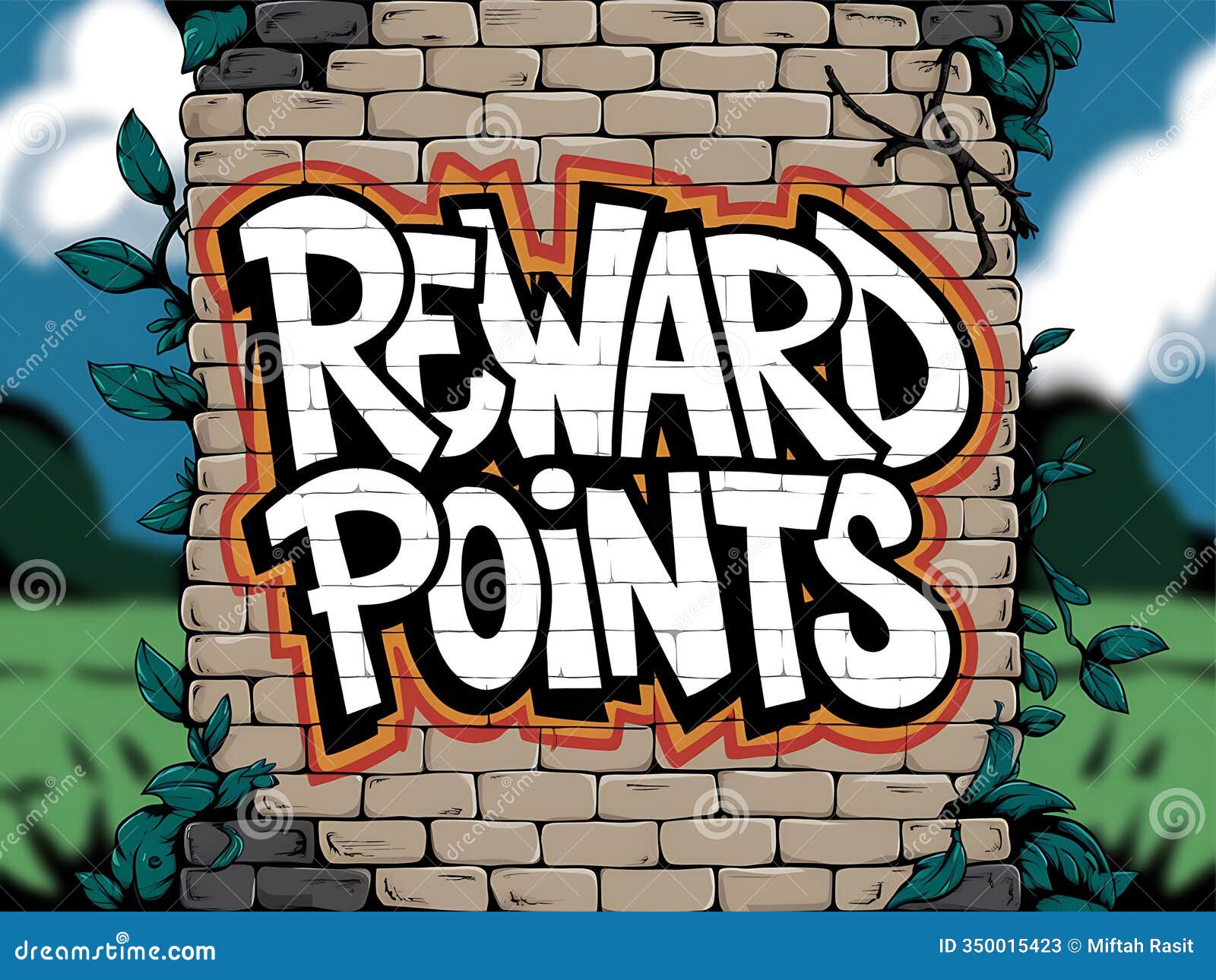 Reward Points Graffiti on Brick Wall with Vines Stock Illustration ...