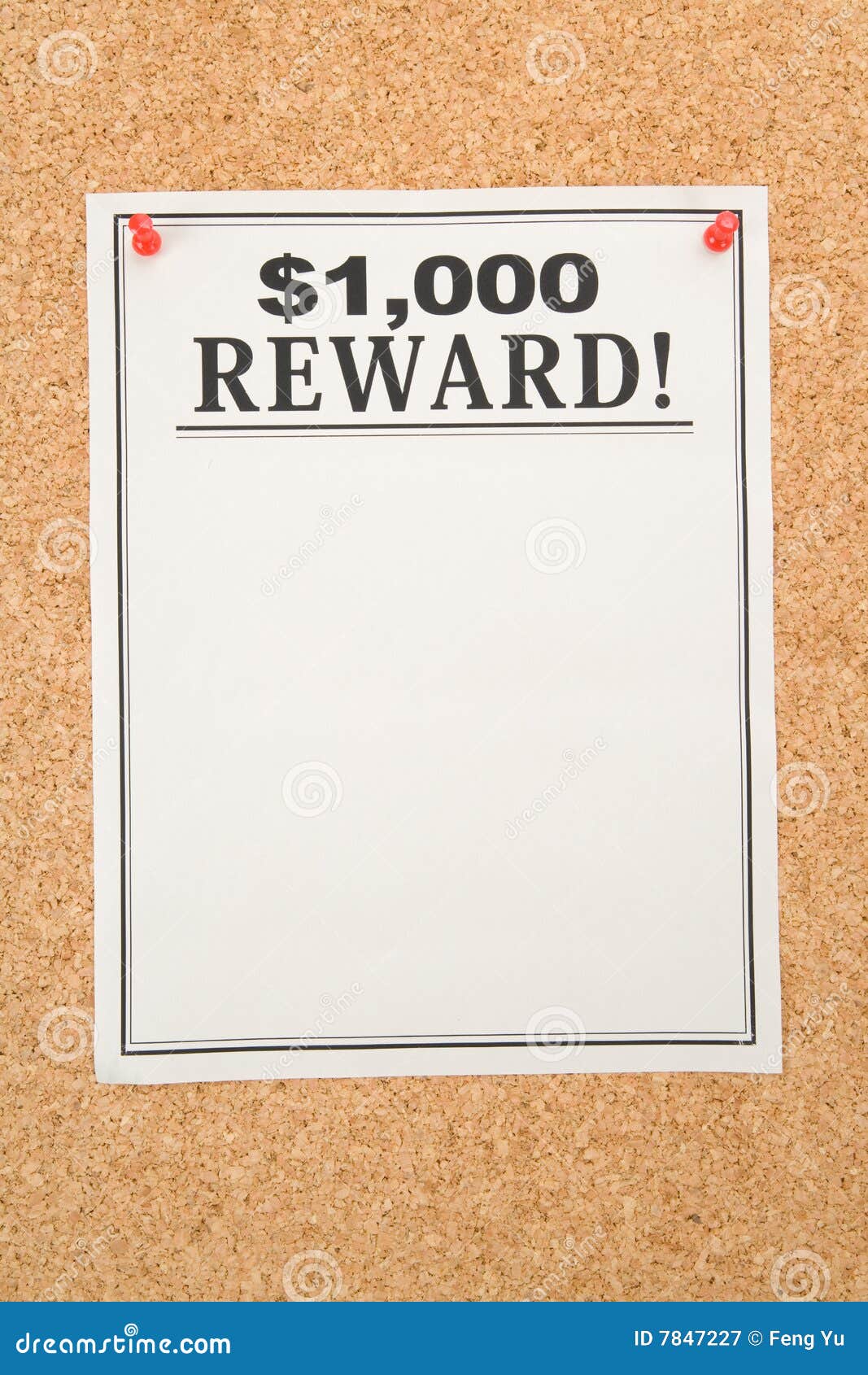 Reward poster stock image. Image of seeking, cork, offer - 7847227