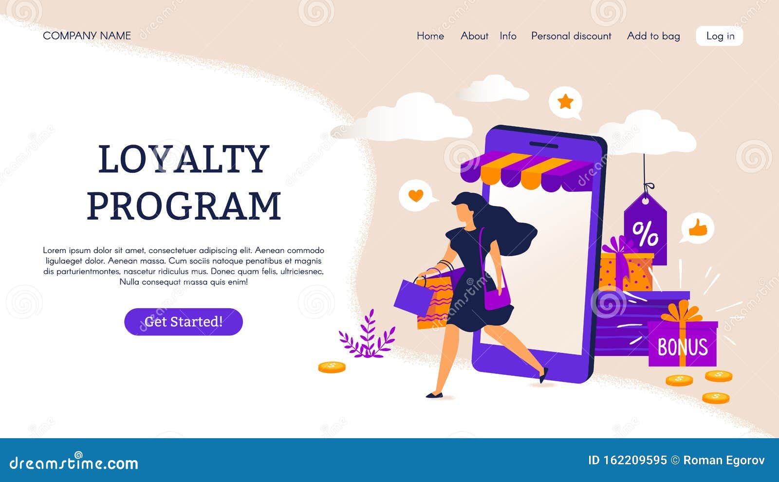 Reward Program Landing Page. E-commerce Concept with Cartoon People ...