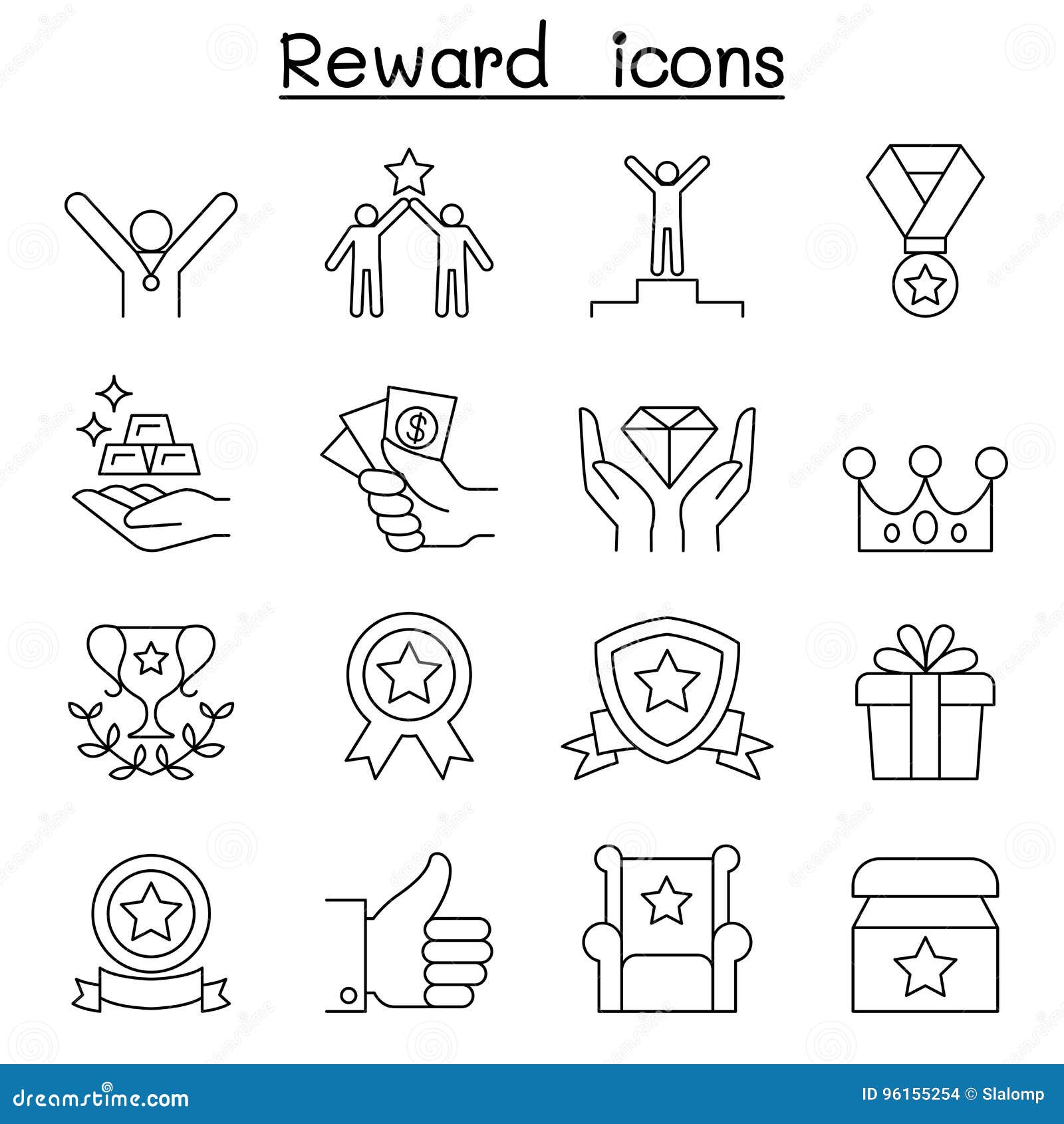 Reward & Success Icon Set in Thin Line Style Stock Vector ...