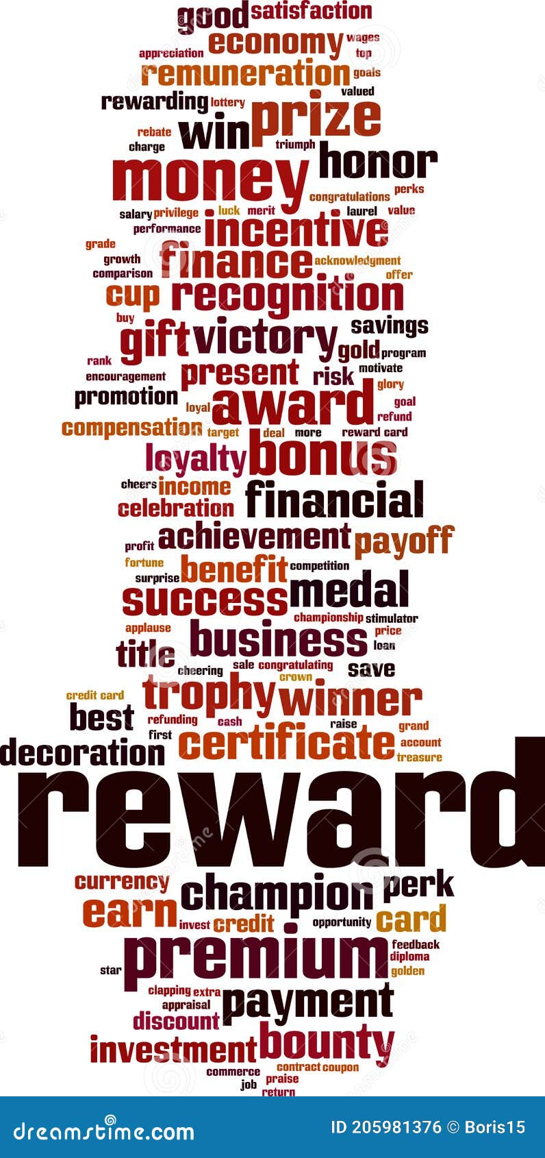 Reward word cloud stock vector. Illustration of prize - 205981376