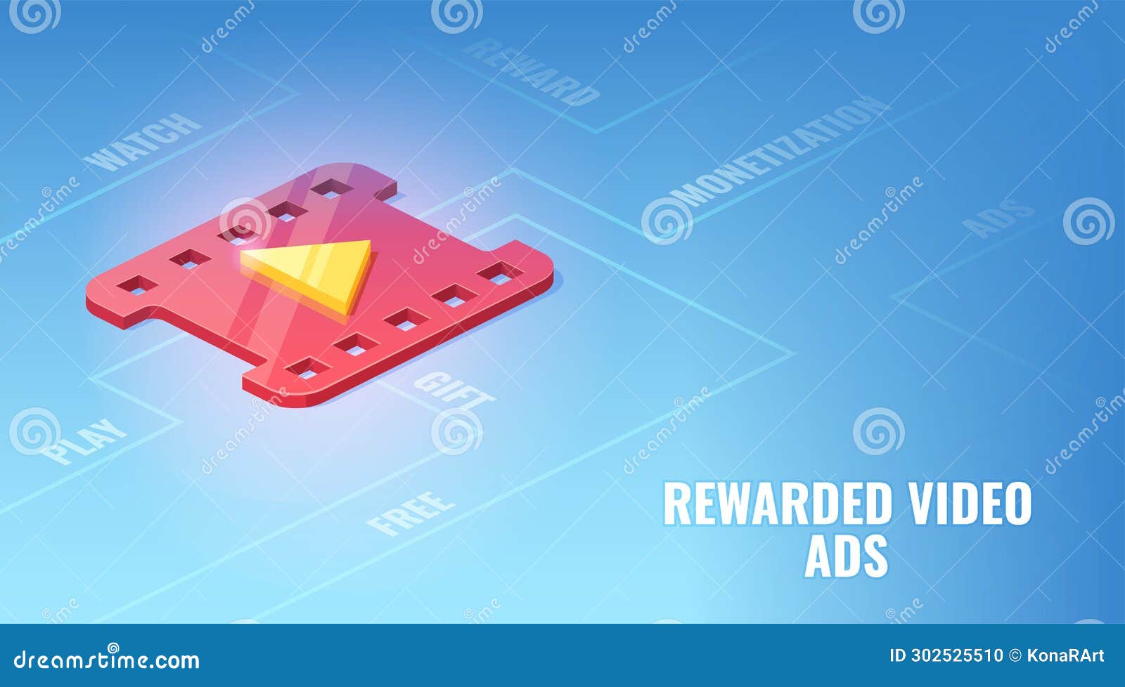 Rewarded Video Ads Monetization. Isometric Vector Concept of in-App ...