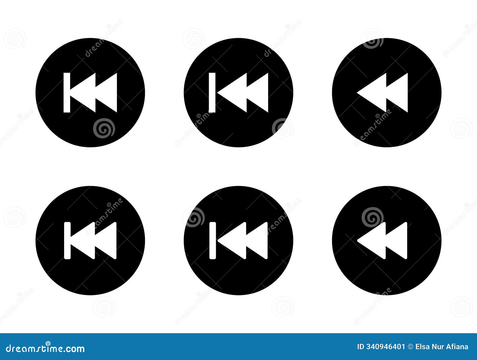 Rewind Icon Set on Black Circle. Backtrack Symbol of Media Player ...