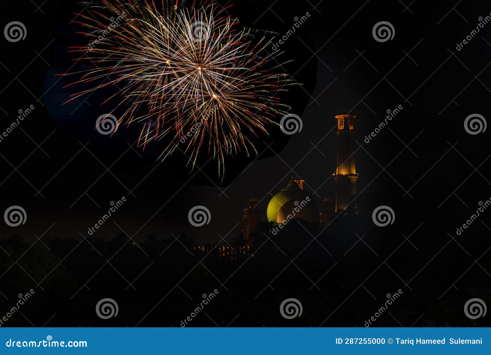 Fireworks on Independence Day at 14th August with Minarets of Royal ...