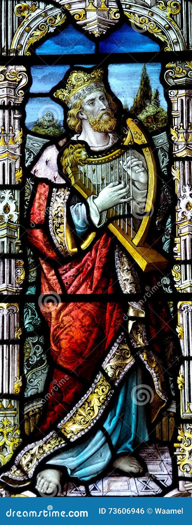 Rey David Con La Arpa En Vitral Foto de archivo - Imagen de david ...