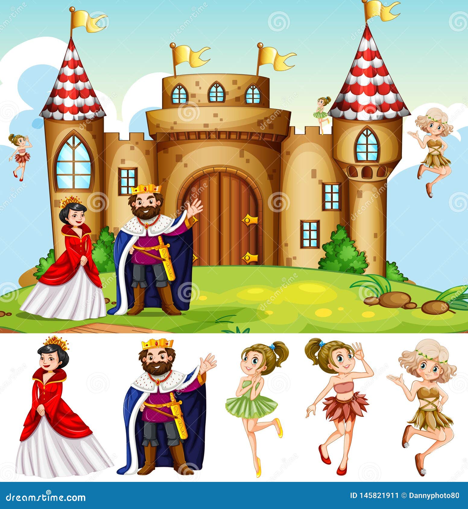 Rey y reina en el castillo ilustración del vector. Ilustración de ...