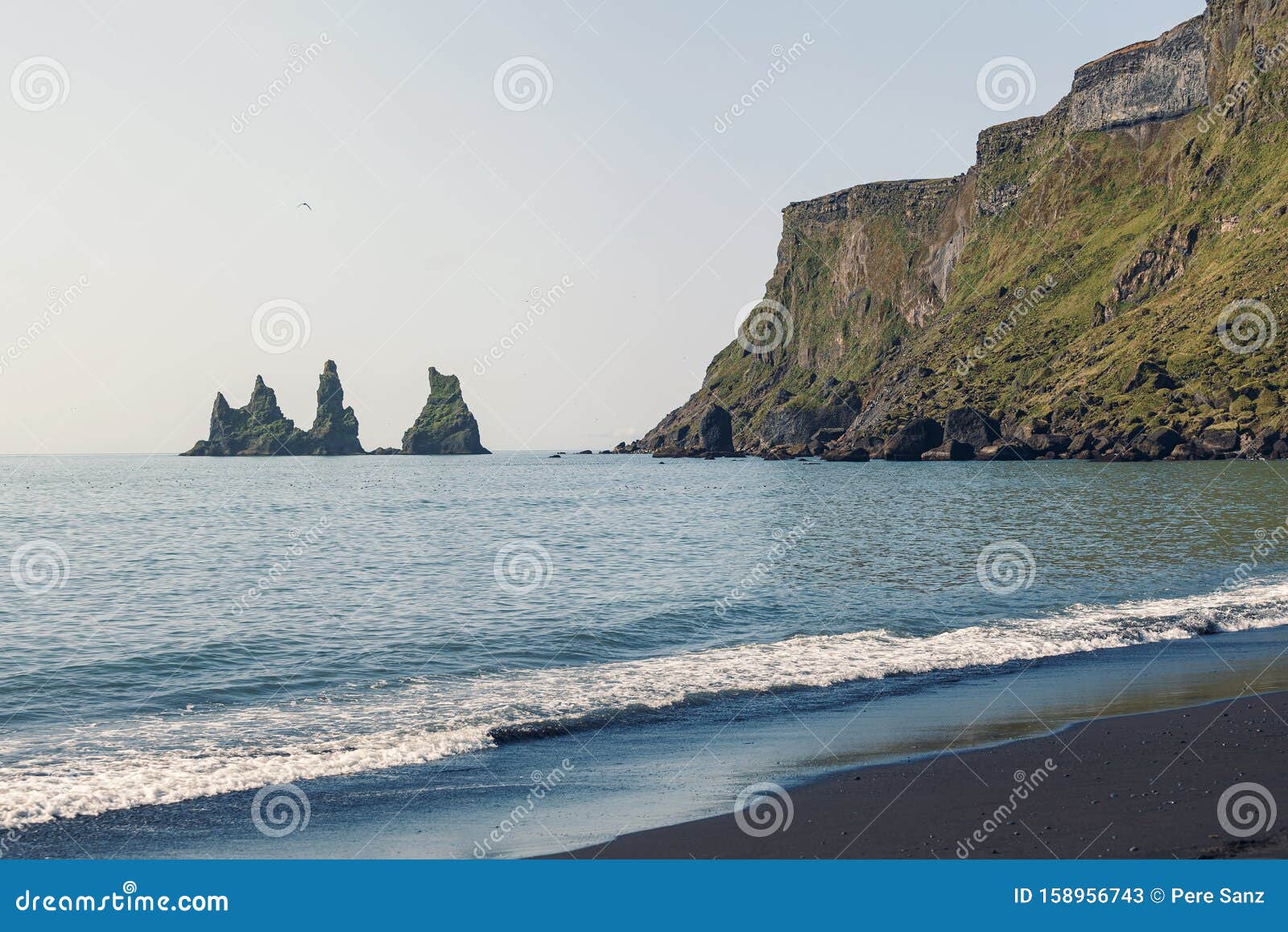 Reynisdrangar Cliffs and Sea Stacks in Vik Stock Image - Image of foggy ...