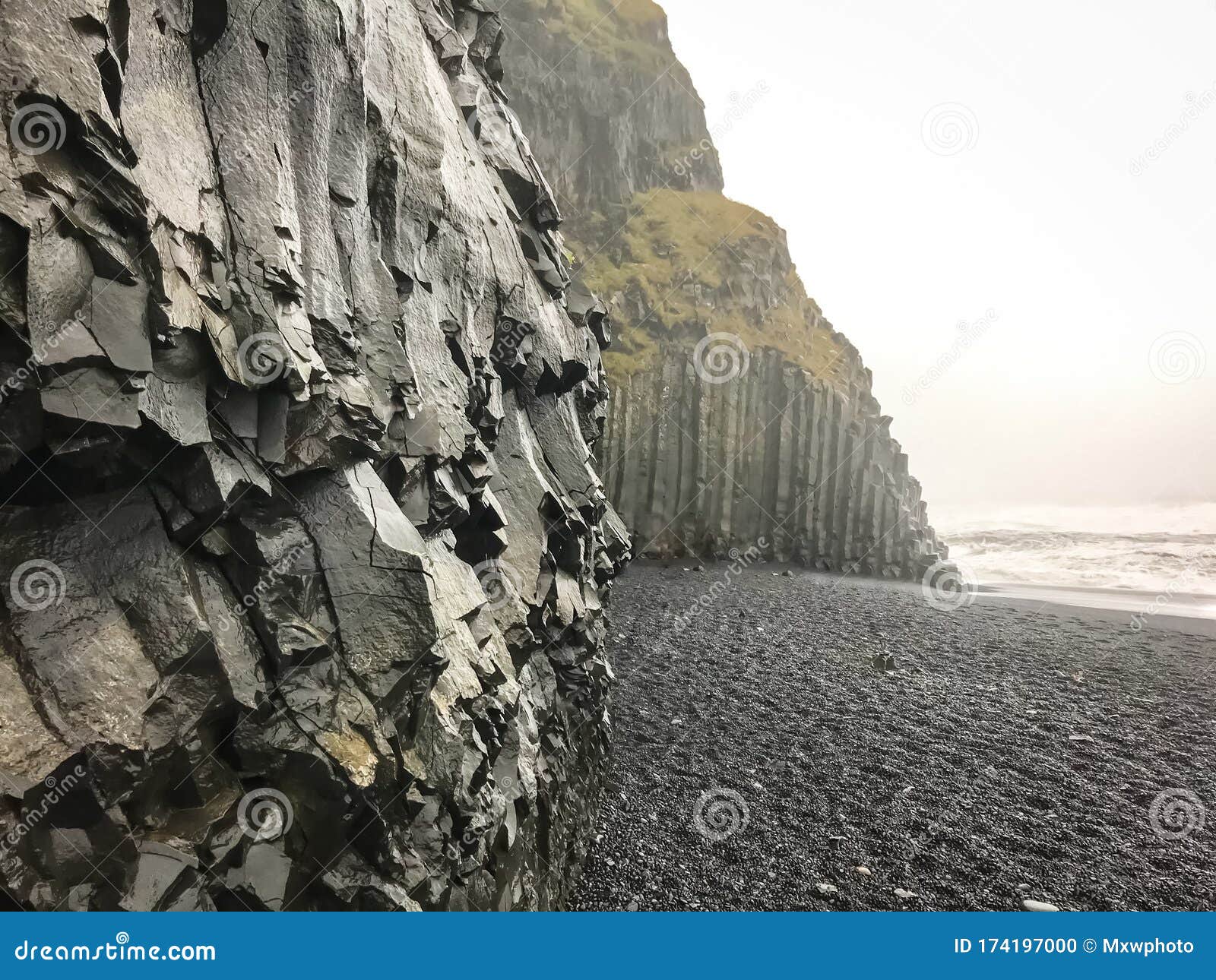 Reynisfjara Beach Next To Reynisdrangar Sharp Basalt Rock Cliffs Next ...