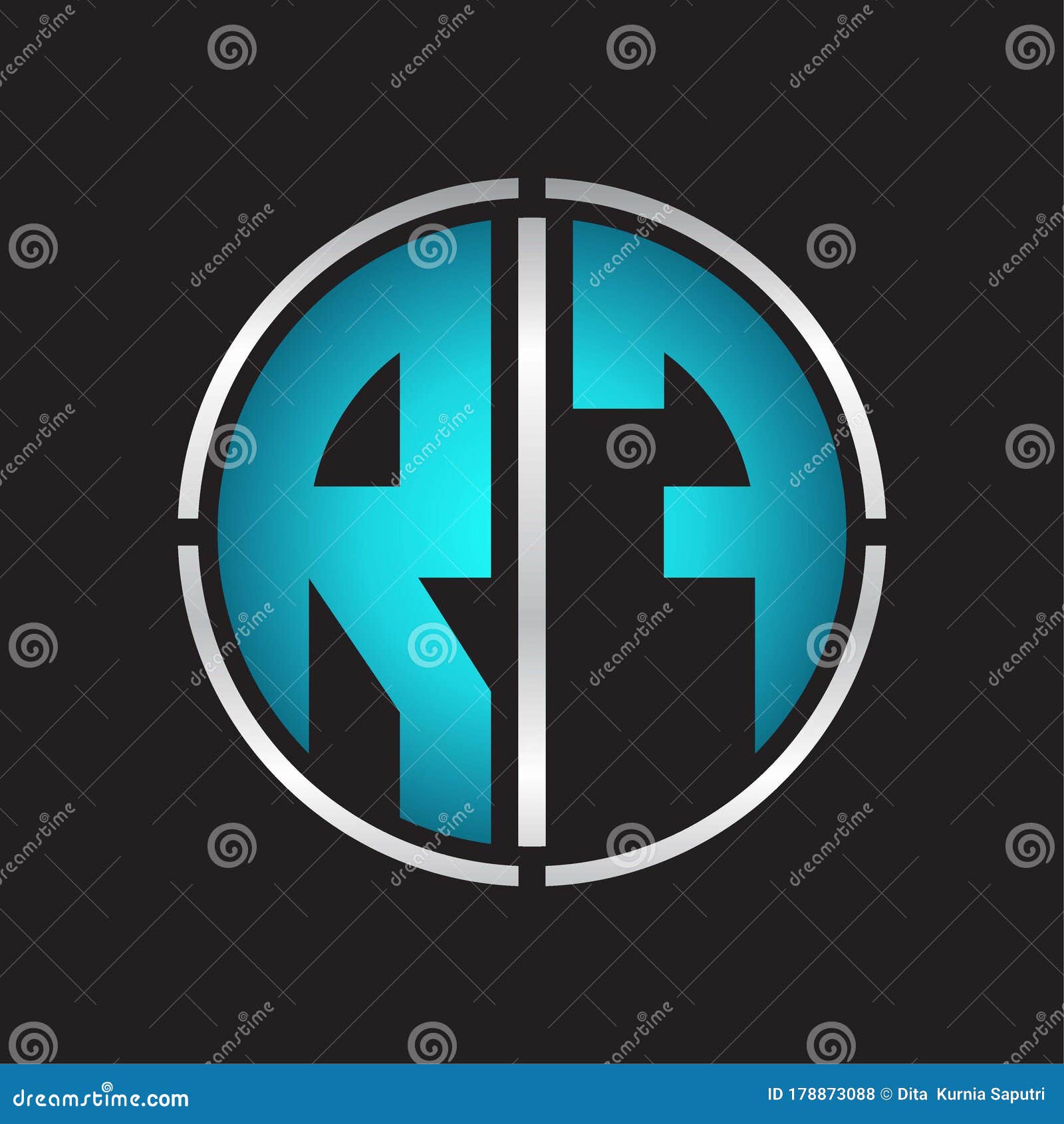 RF Logo Initial with Circle Line Cut Design Template on Blue Colors ...