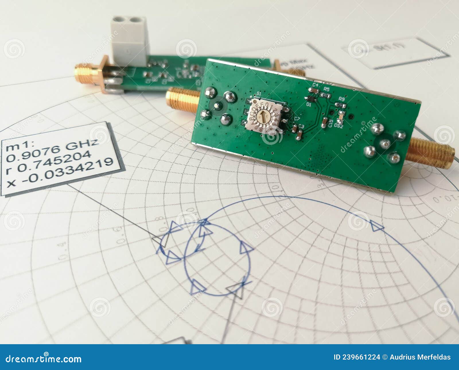 RF PCB on the Smith chart stock photo. Image of matching - 239661224