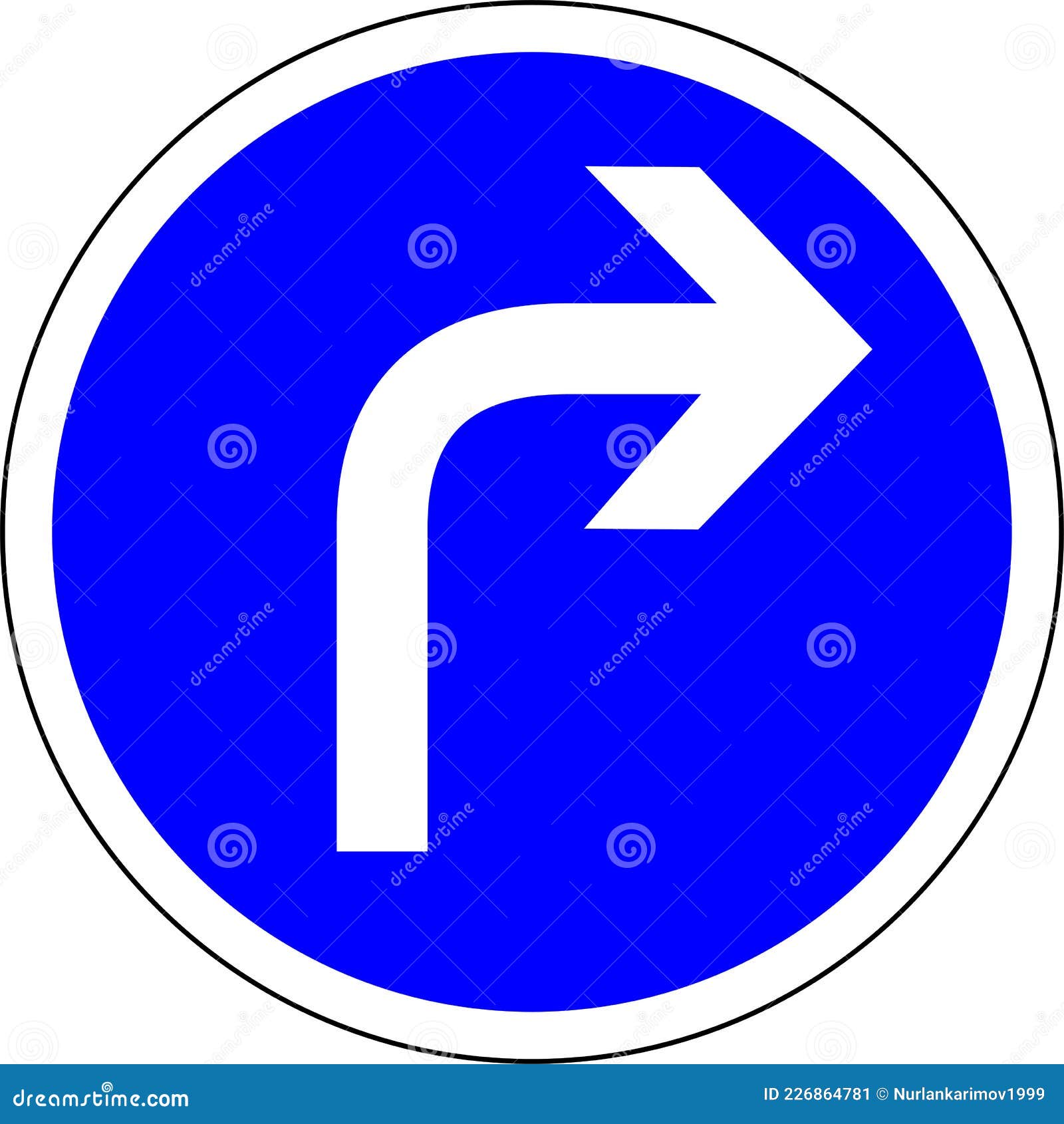 Vector Illustration Of A Road Sign Showing Direction Right Only. Blue ...