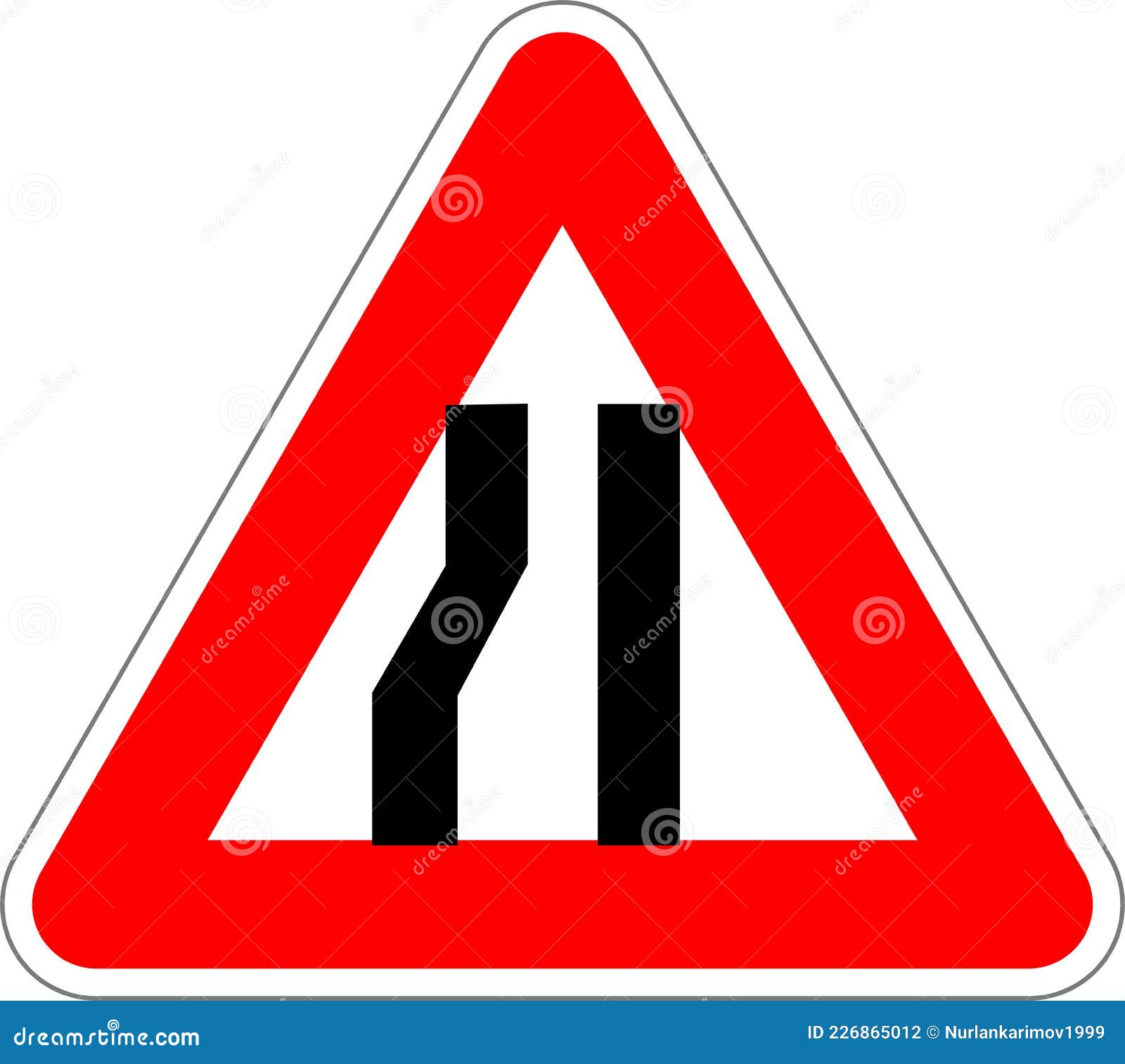 Road Narrows on Both Sides Sign Vector Illustration. Drawing of of ...