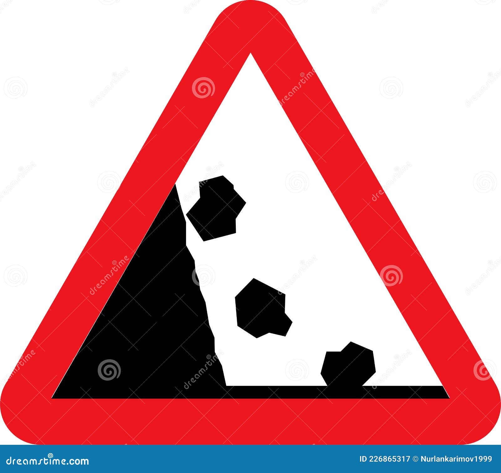 Danger Road Sign Vector Icon of Rocks Fall Ahead Isolated on White ...
