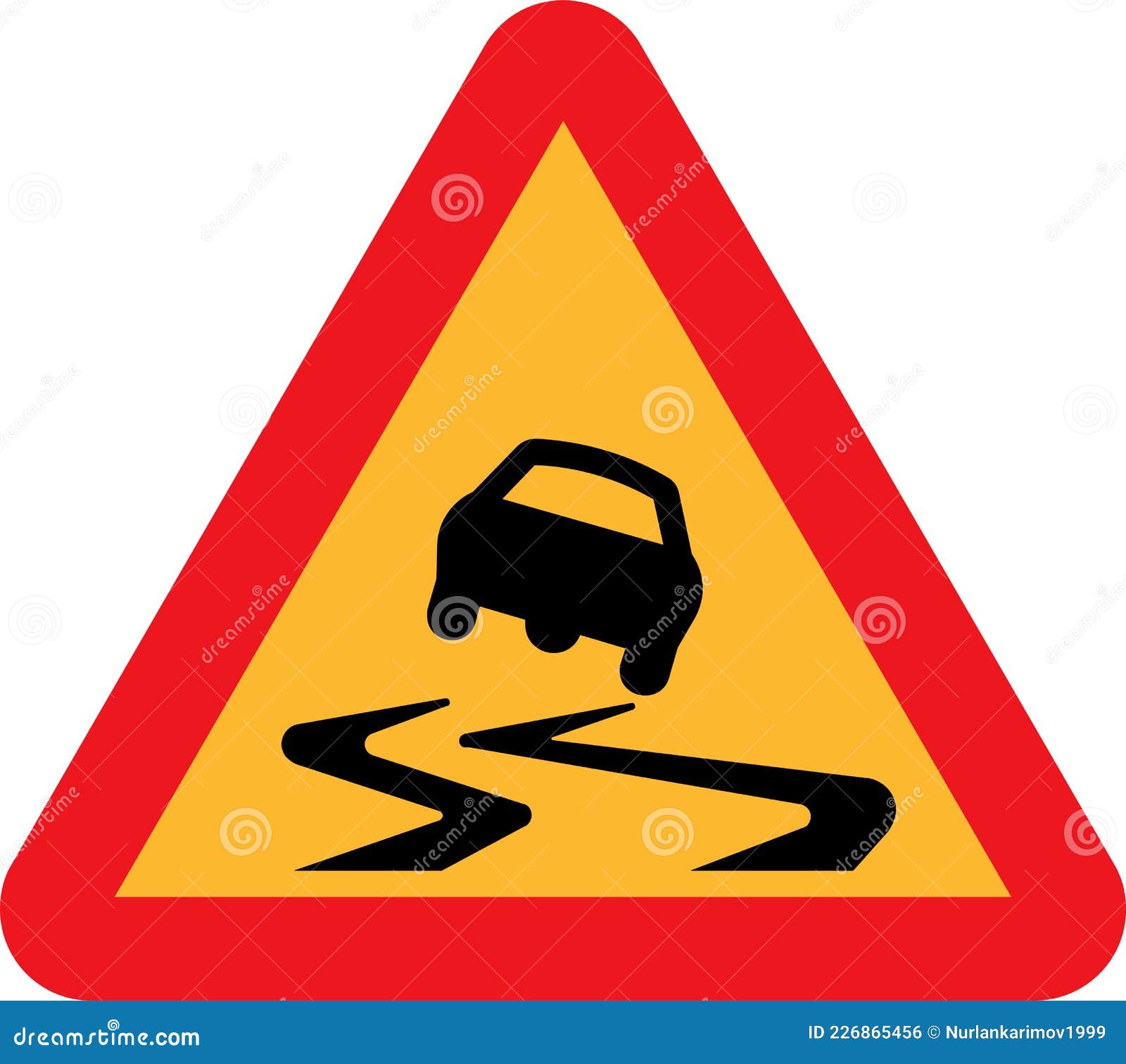 Vector Illustration Of The Slippery Road Traffic Sign. Drawing Of ...