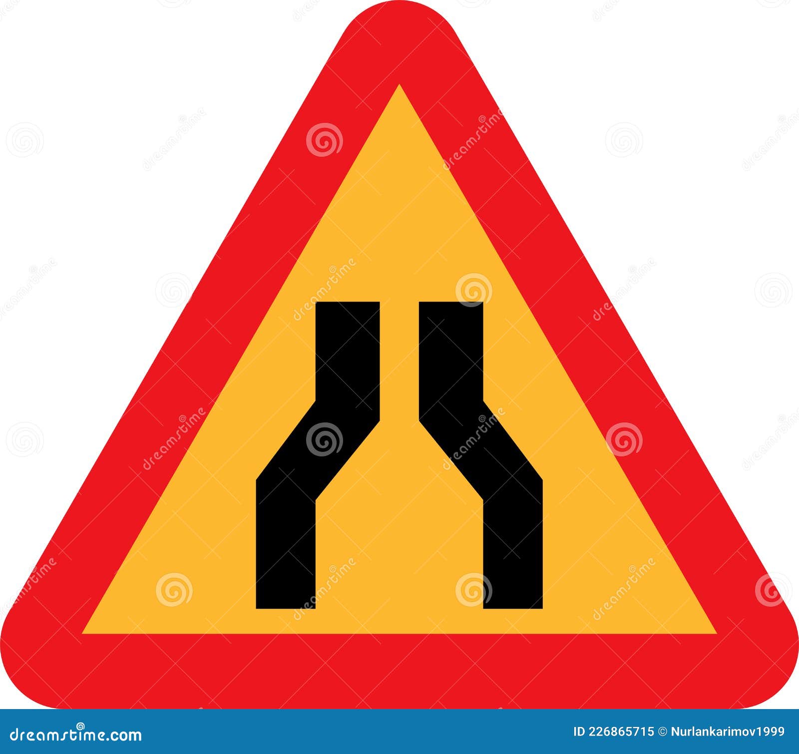 Narrow Road Ahead Traffic Sign Vector Icon - Yellow and Red Colored ...