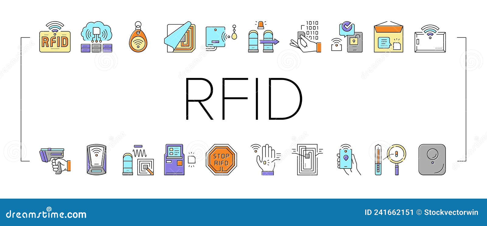 Rfid Chip Technology Collection Icons Set Vector . Stock Vector ...