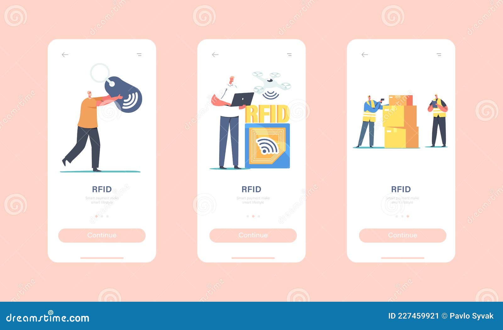 Rfid Mobile App Page Onboard Screen Template. Tiny Characters Use ...