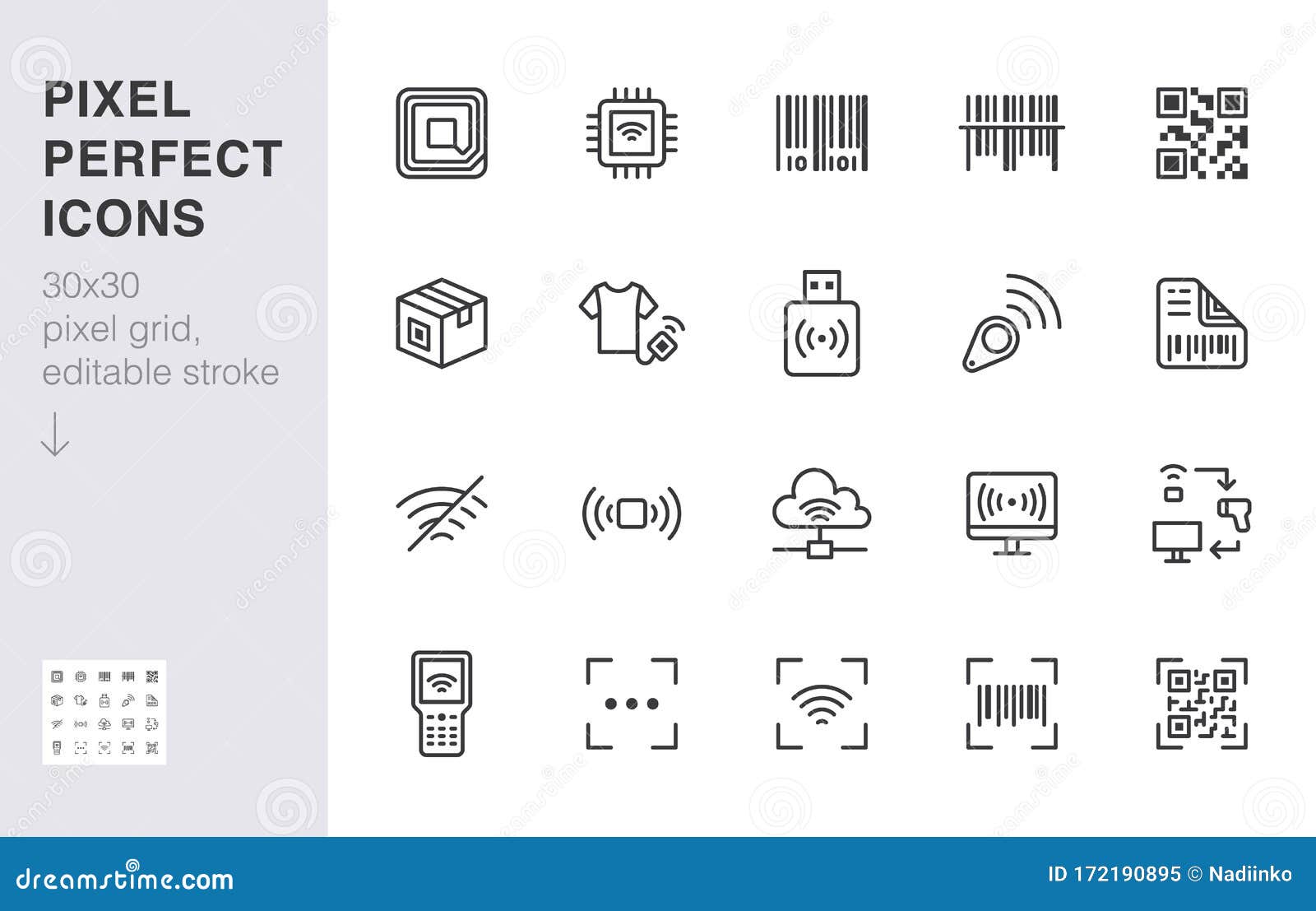 RFID, Qr Code, Barcode Line Icon Set. Price Tag Scanner, Label Reader ... RFID, Qr Code, Barcode Line Icon Set. Price Tag Scanner, Label Reader ...