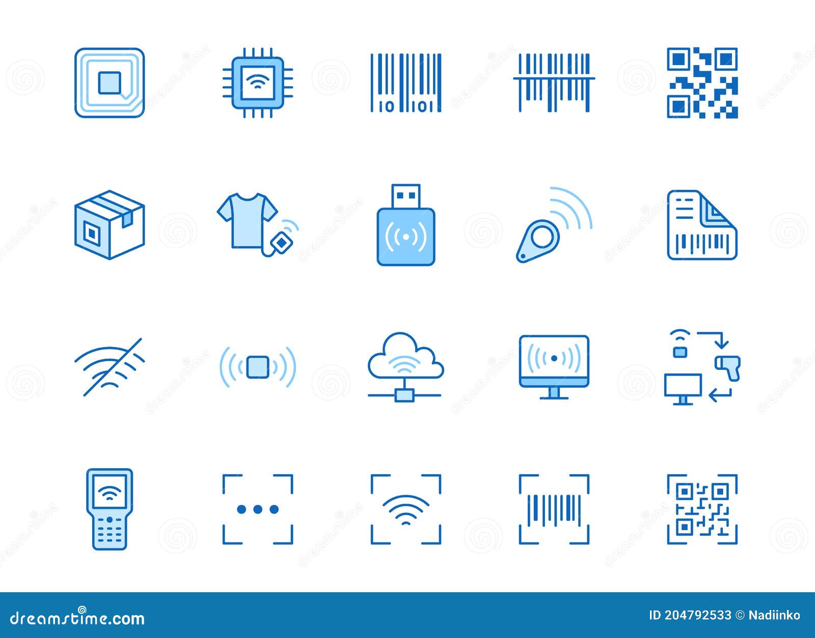 RFID, Qr Code, Barcode Line Icon Set. Price Tag Scanner, Label Reader ...