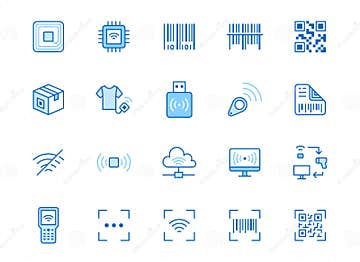 RFID, Qr Code, Barcode Line Icon Set. Price Tag Scanner, Label Reader ...