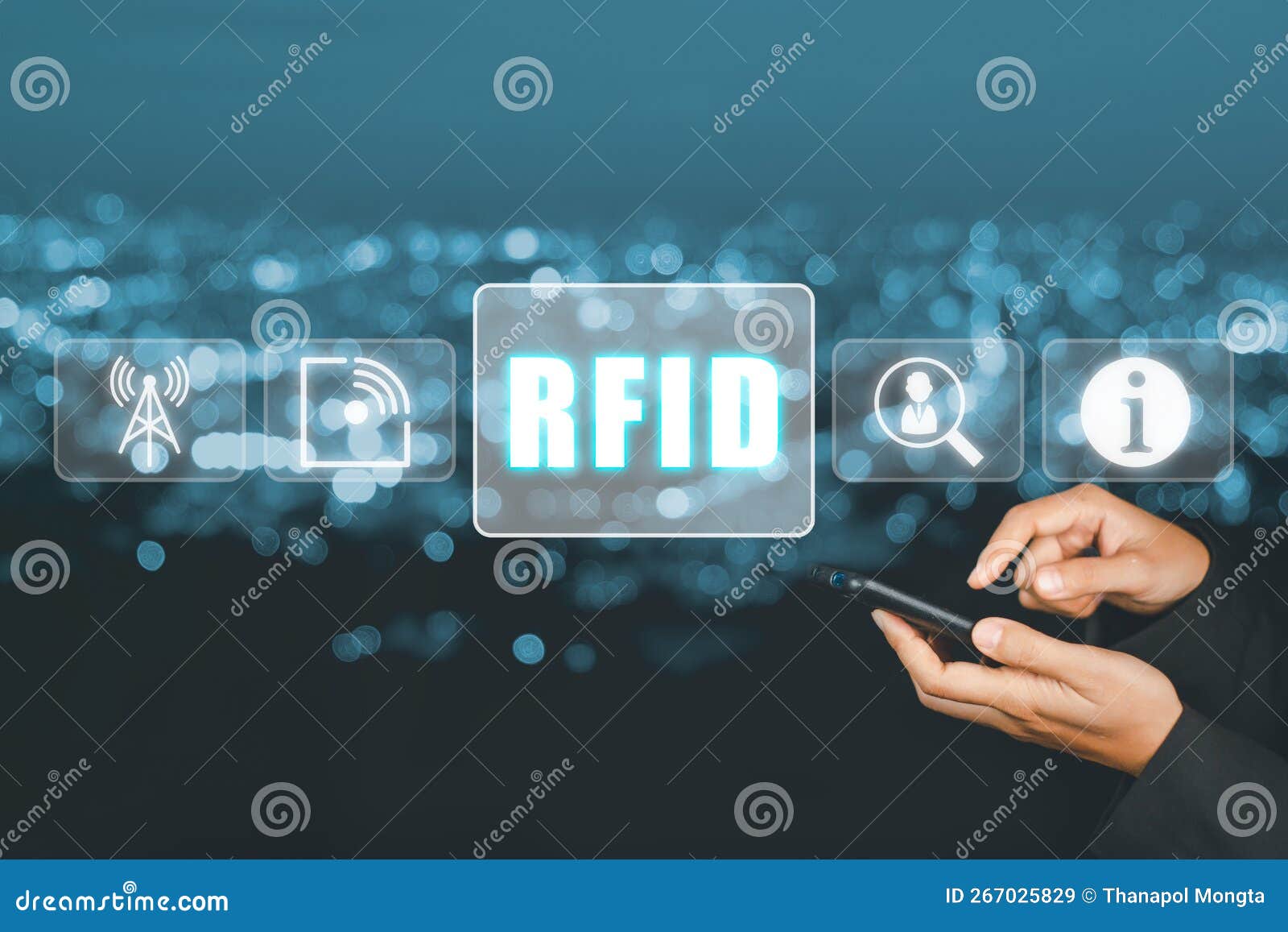 Radio Frequency Identification Concept, Person Using Laptop Computer ...