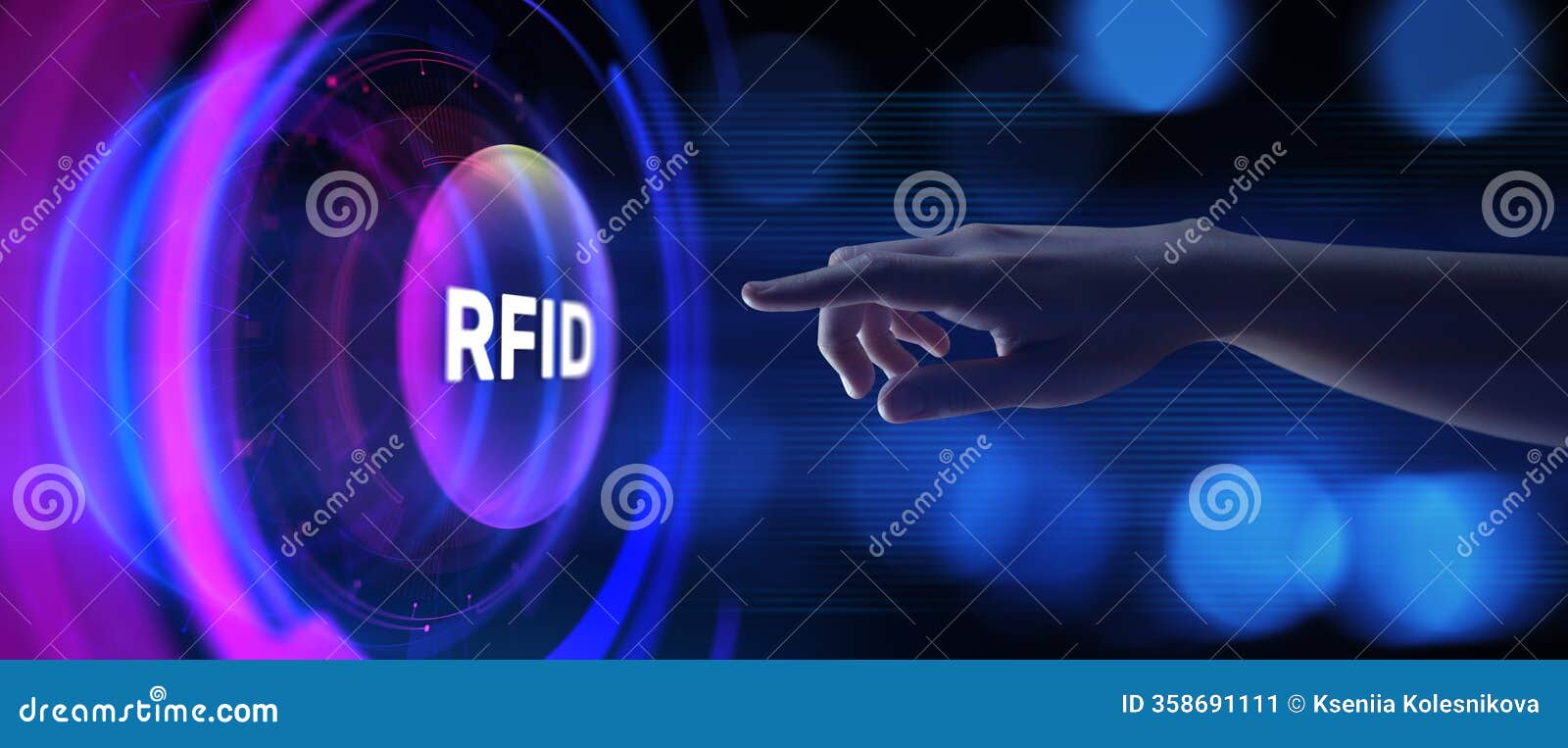 RFID Radio Frequency Identification. Hands Pressing Button Virtual ...