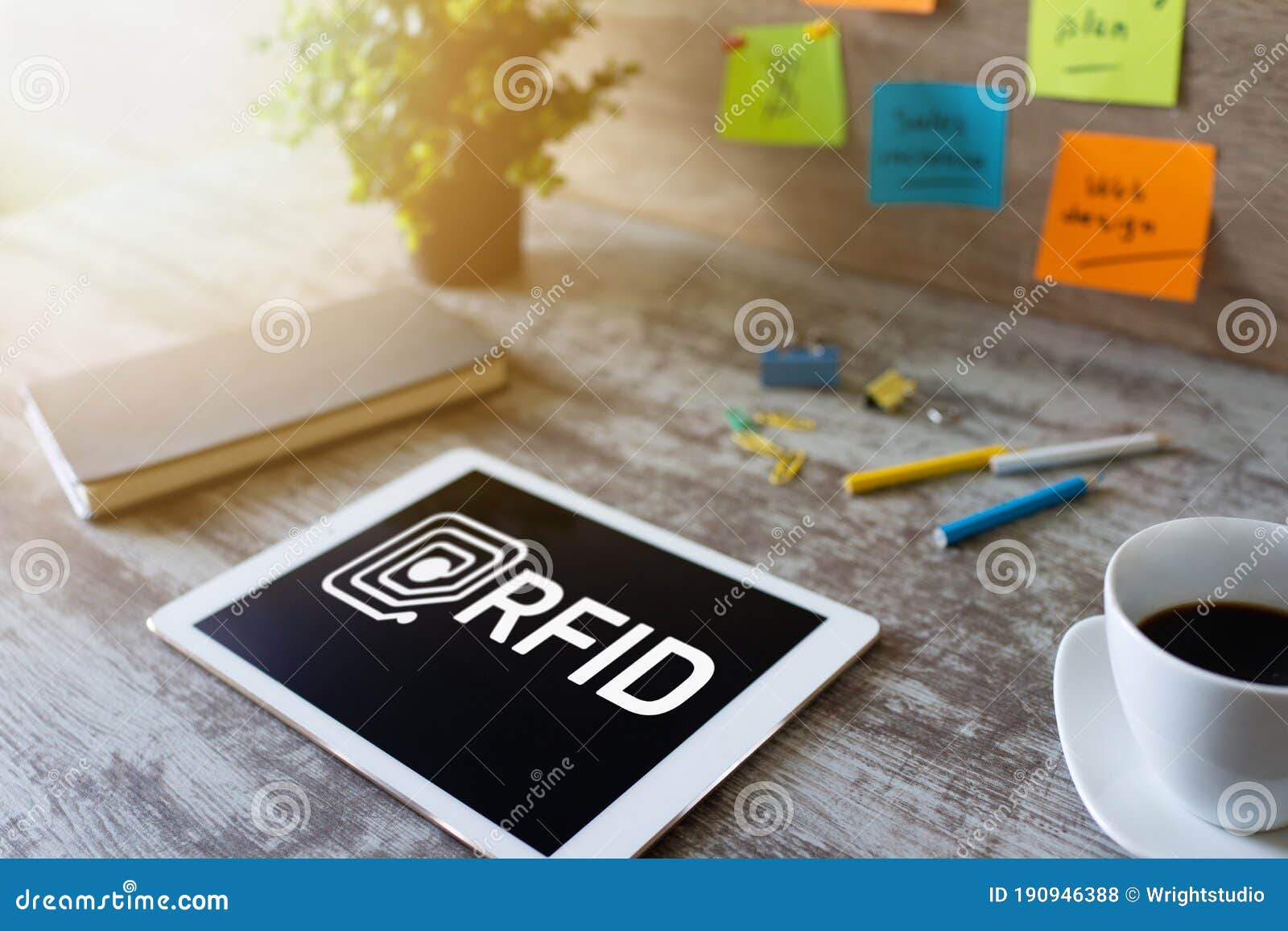 RFID Radio Frequency Identification Technology Concept on Device Screen ...