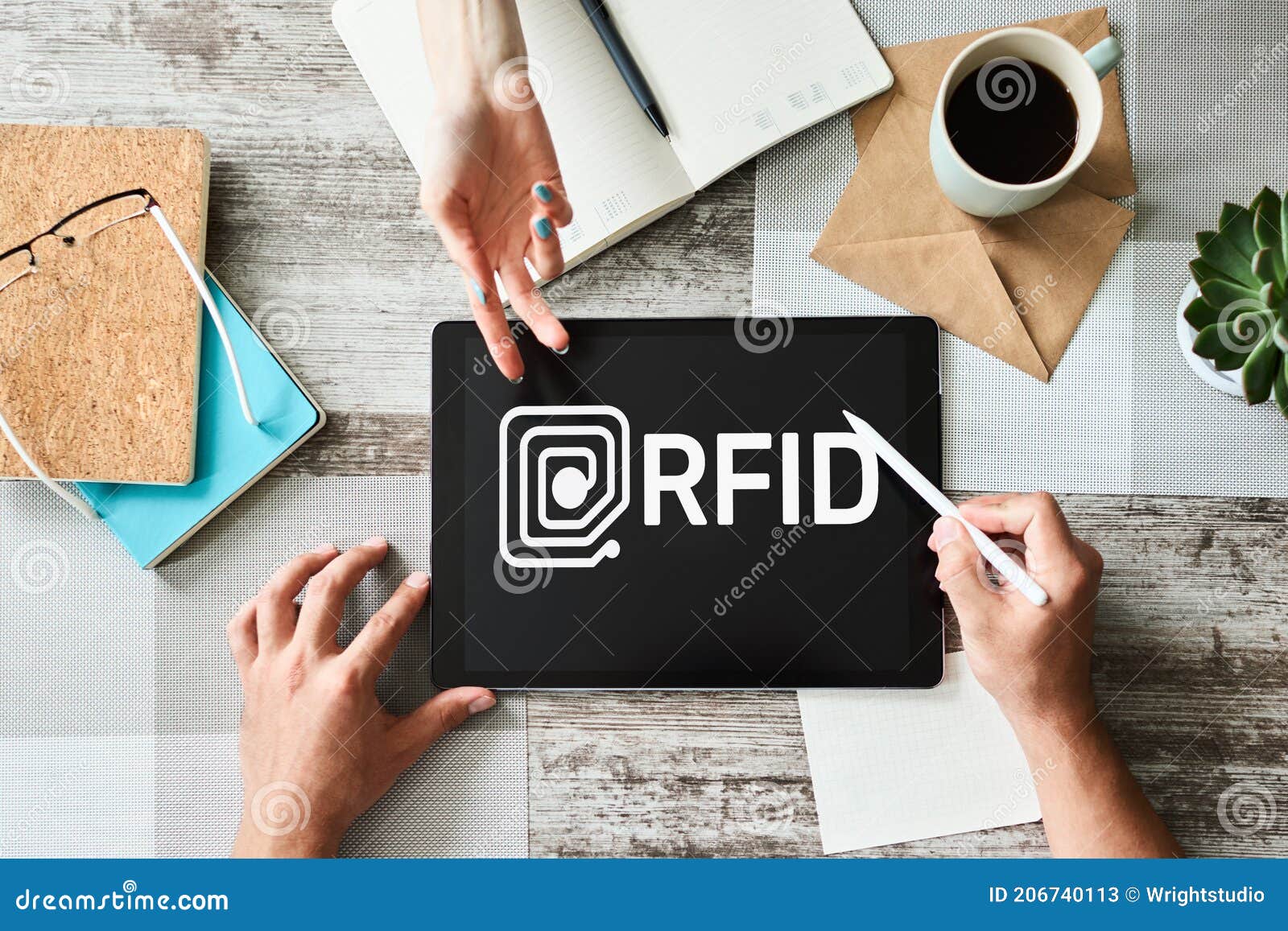 RFID Radio Frequency Identification Technology Concept on Device Screen ...